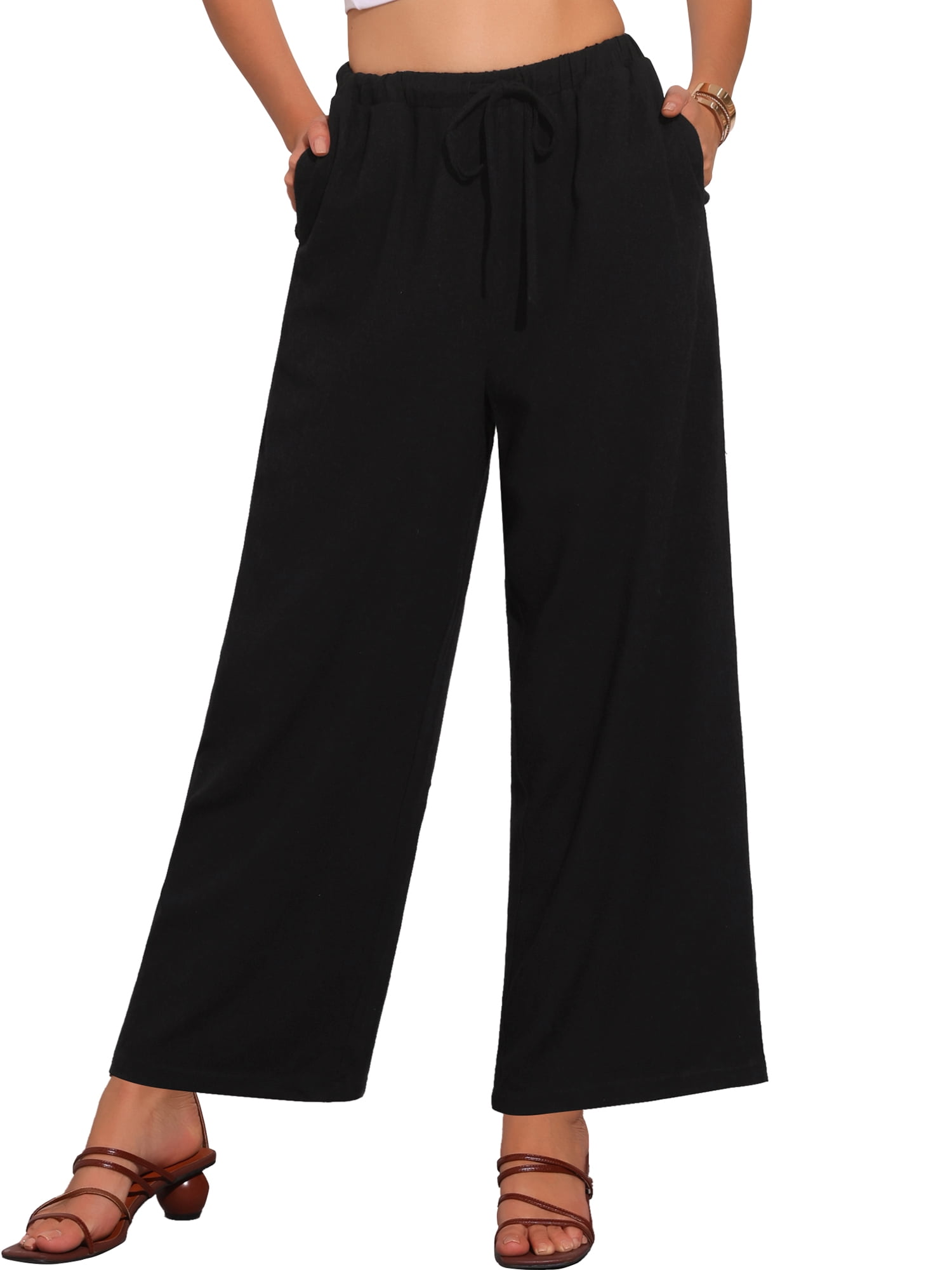 DARING DIVA Women's High Waist Drawstring Palazzo Pants XS Black ...