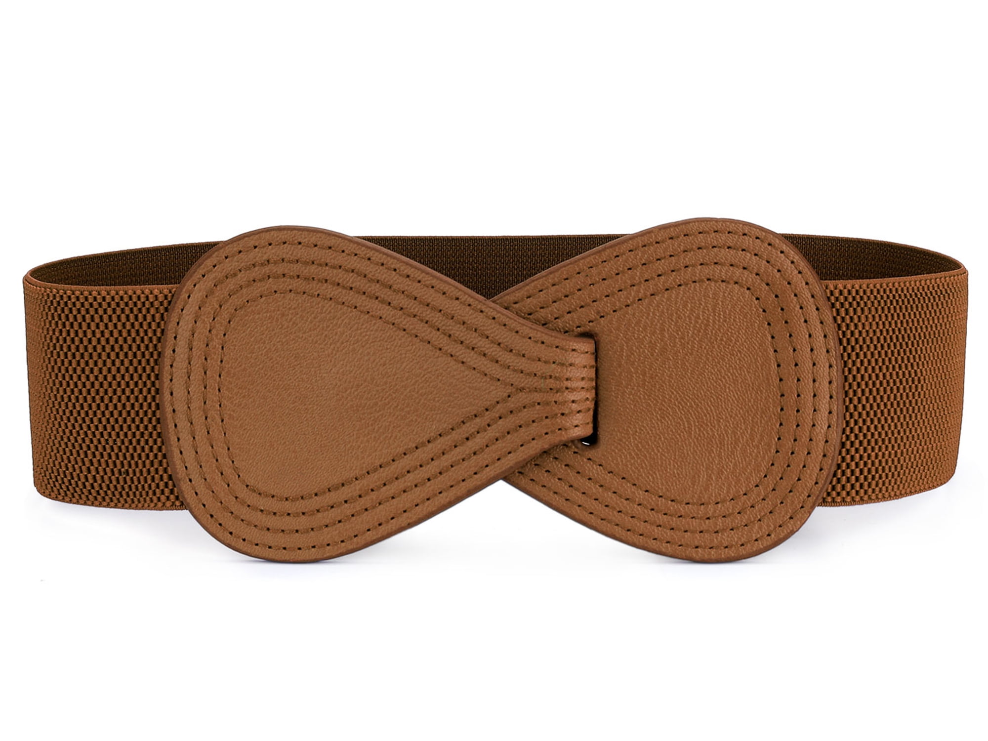 DARING DIVA Women's Interlock Faux Leather Elastic Buckle Belt 31"x43 ...