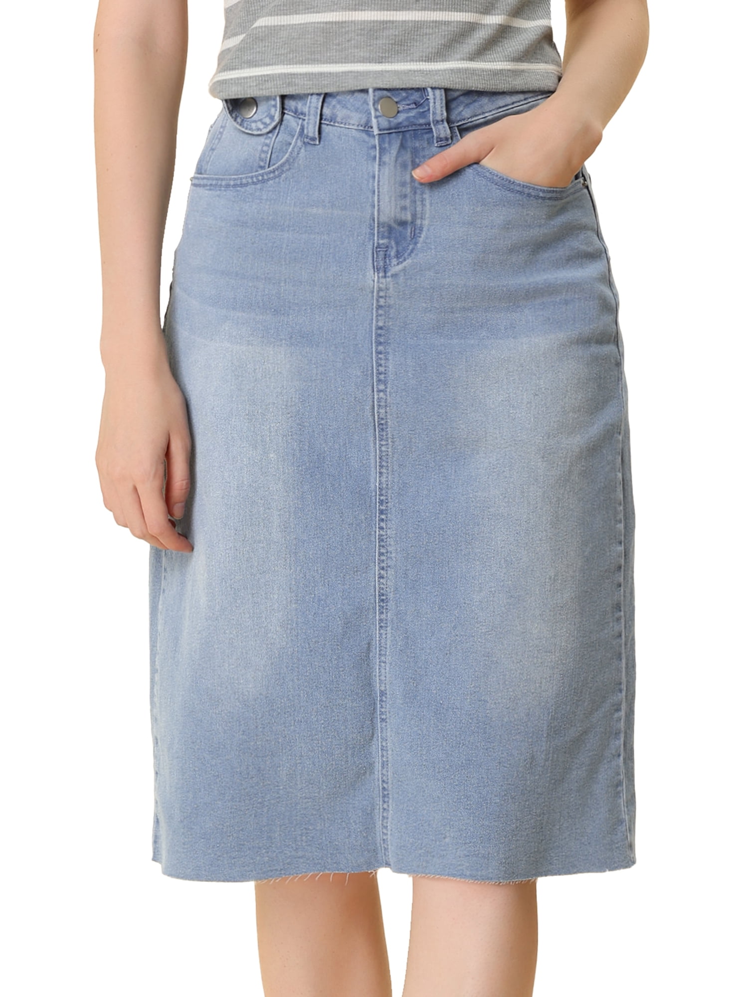 DARING DIVA Women's Jean Back Vent Midi Length Denim Skirts L Light ...