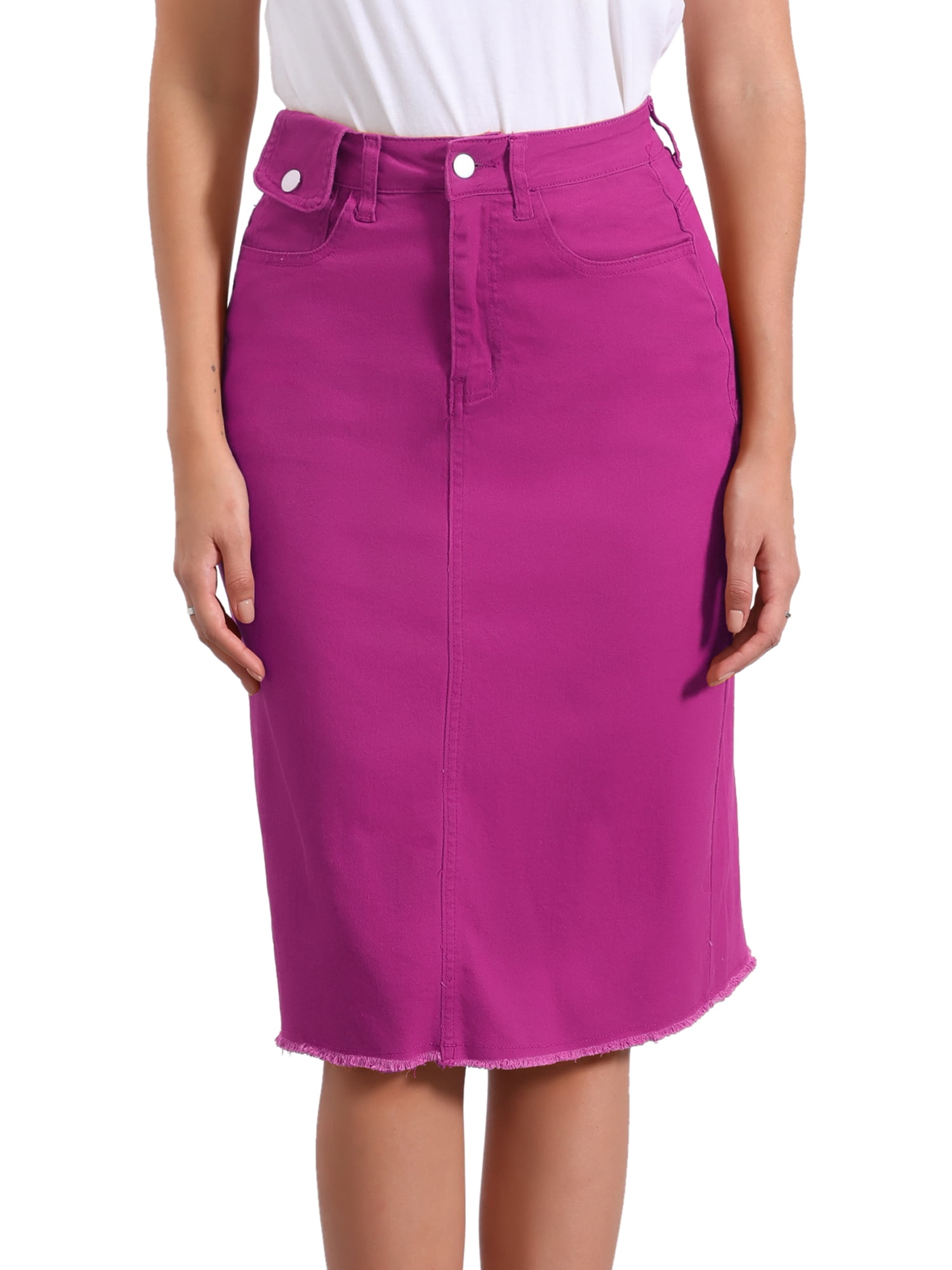 DARING DIVA Women's Jean Back Vent Midi Length Denim Skirts XS Plum ...