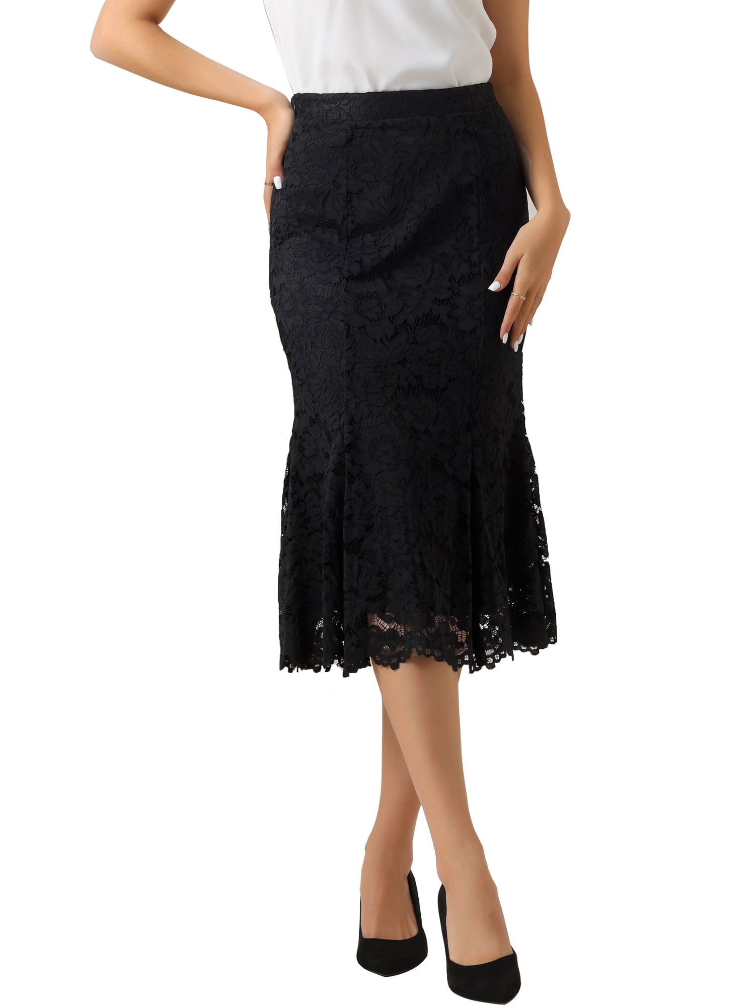 DARING DIVA Women's Lace Bodycon Fishtail Midi Skirts for Office Work M ...