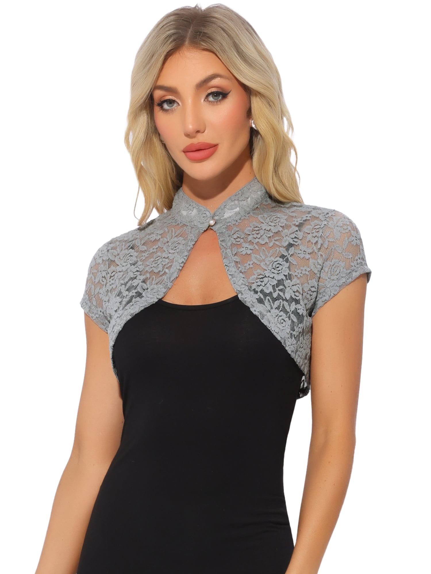 DARING DIVA Women's Lace Cardigan Stand Collar Short Shrugs XL Dark ...