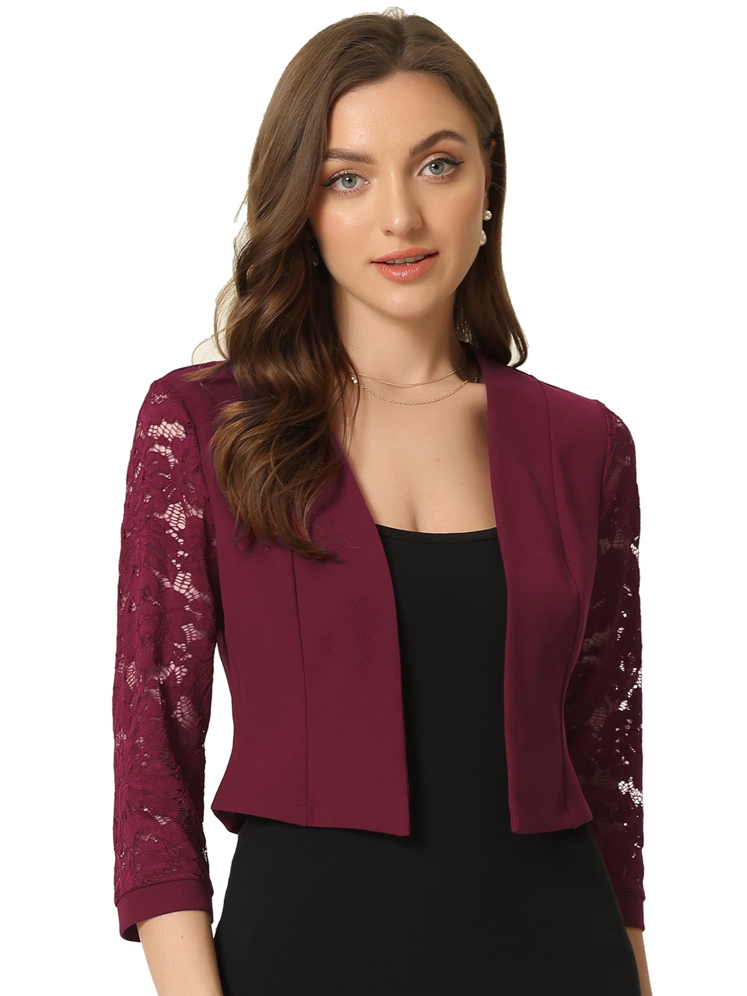 DARING DIVA Women's Lace Panel Crop Bolero Shrug Dress for Work Office ...