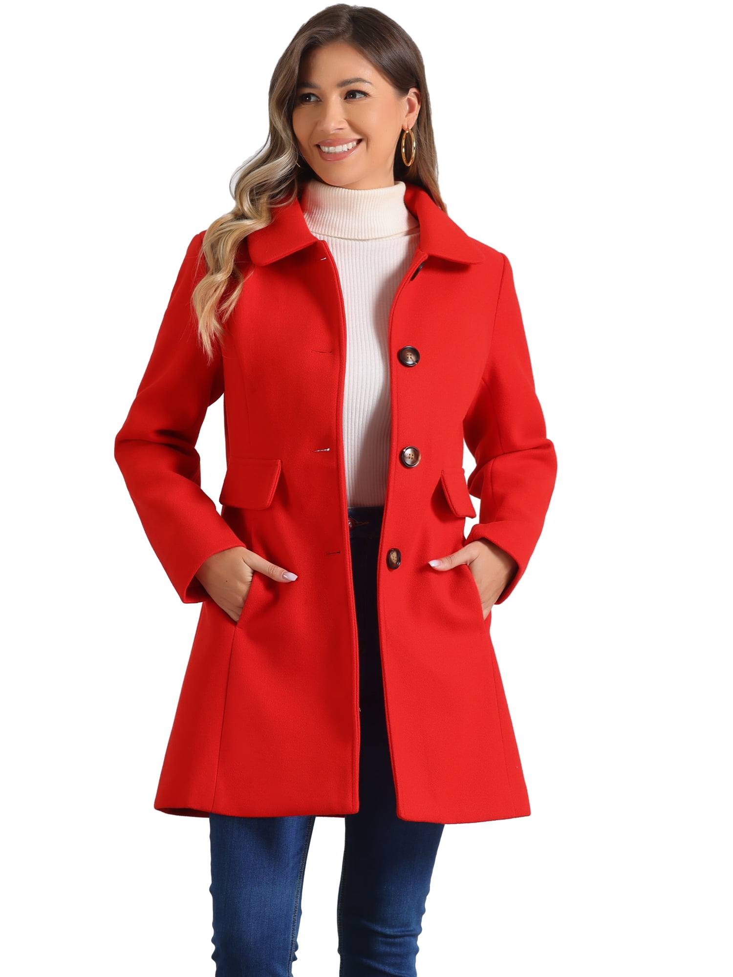 DARING DIVA Women's Lapel Collared Overcoat Single Breasted Winter Coat ...