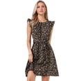 DARING DIVA Women's Leopard Ruffled Sleeve Flowy Belted A-Line Round ...