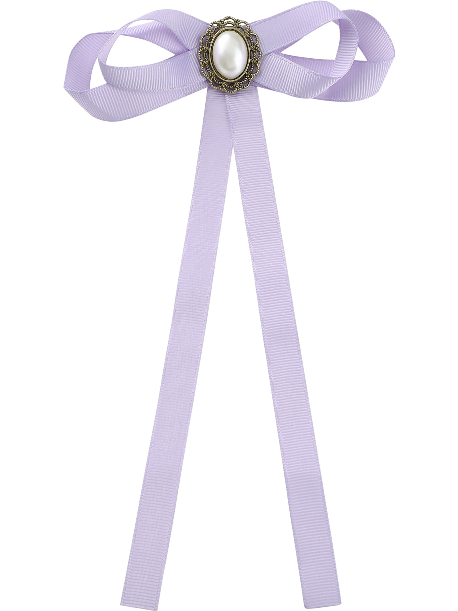 DARING DIVA Women's Long Ribbon Pre-Tied Bow Tie with Faux Pearl Light ...