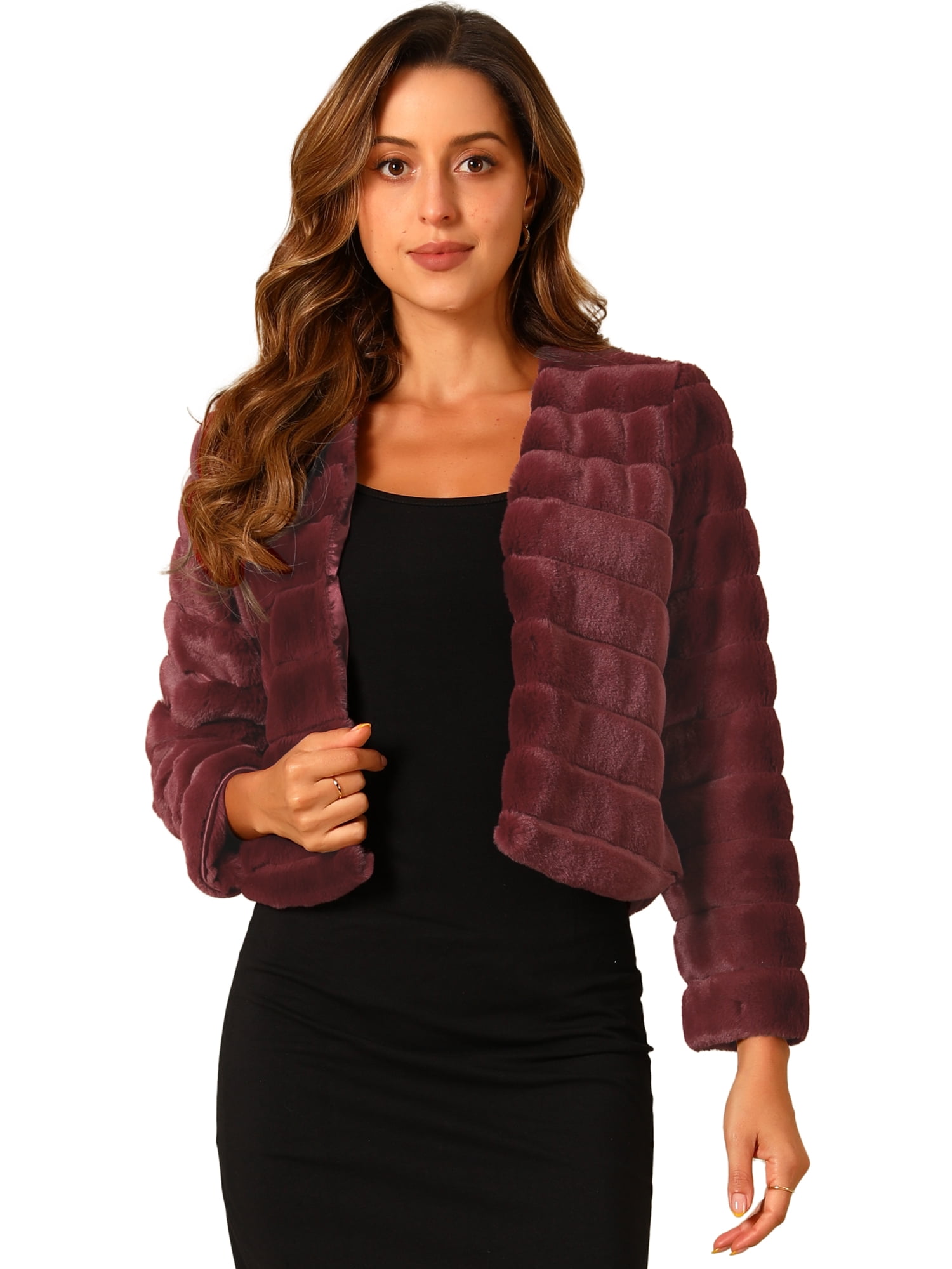 DARING DIVA Women's Long Sleeve Collarless Shaggy Soft Faux Fur Coat S ...