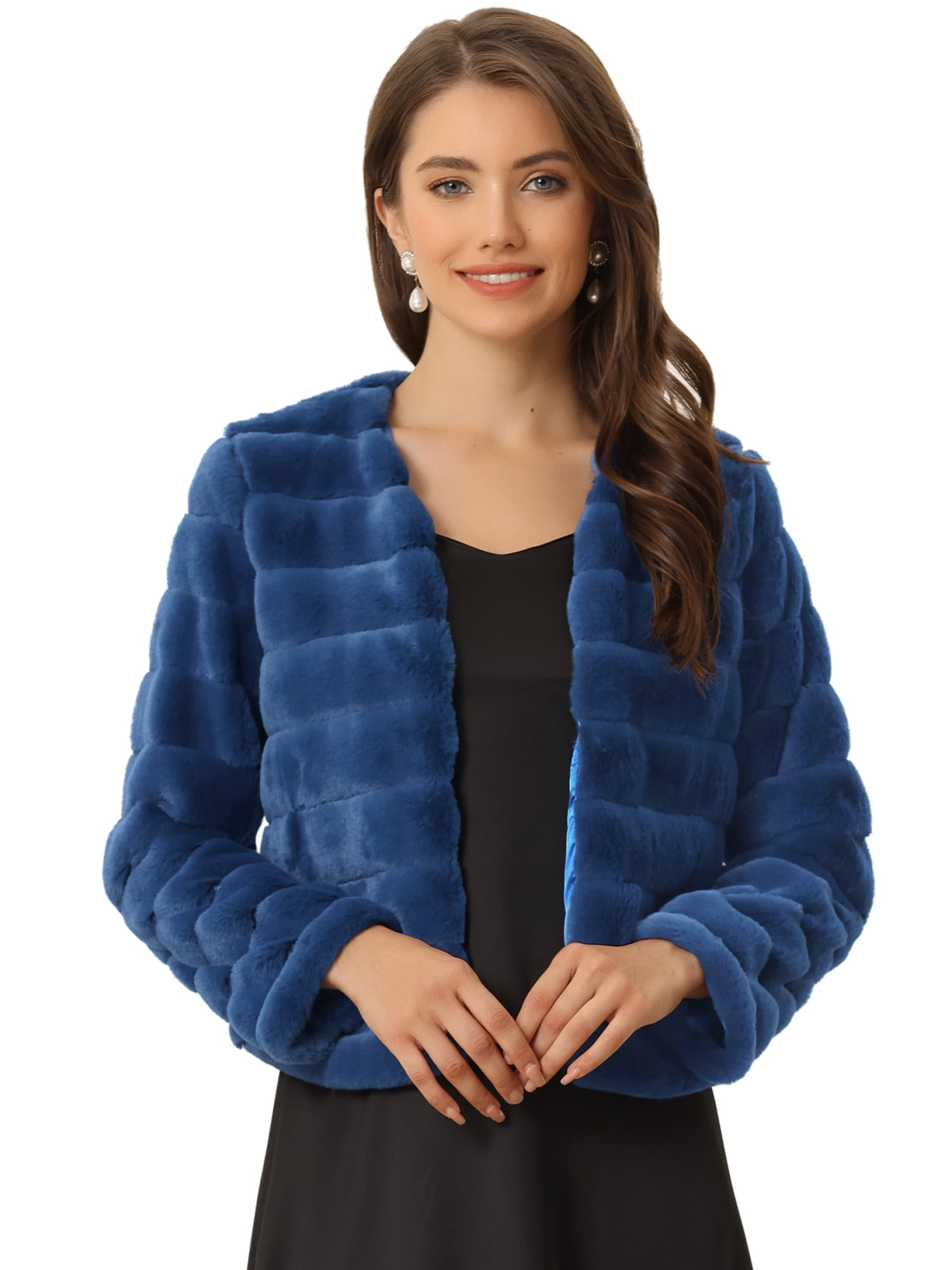 DARING DIVA Women's Long Sleeve Collarless Shaggy Soft Faux Fur Coat S ...