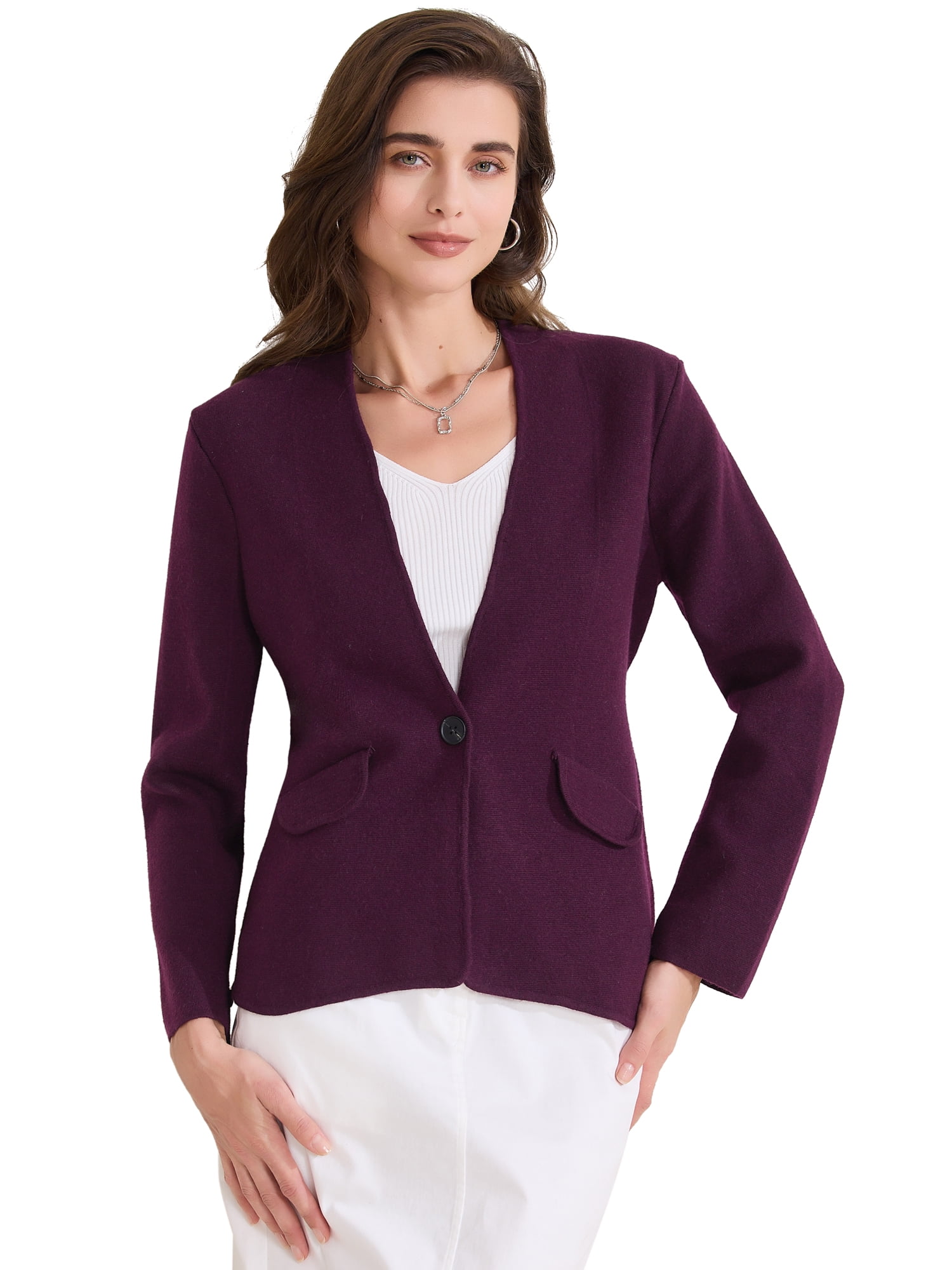 DARING DIVA Women's Long Sleeve One Button Office Blazers Jacket M Dark ...