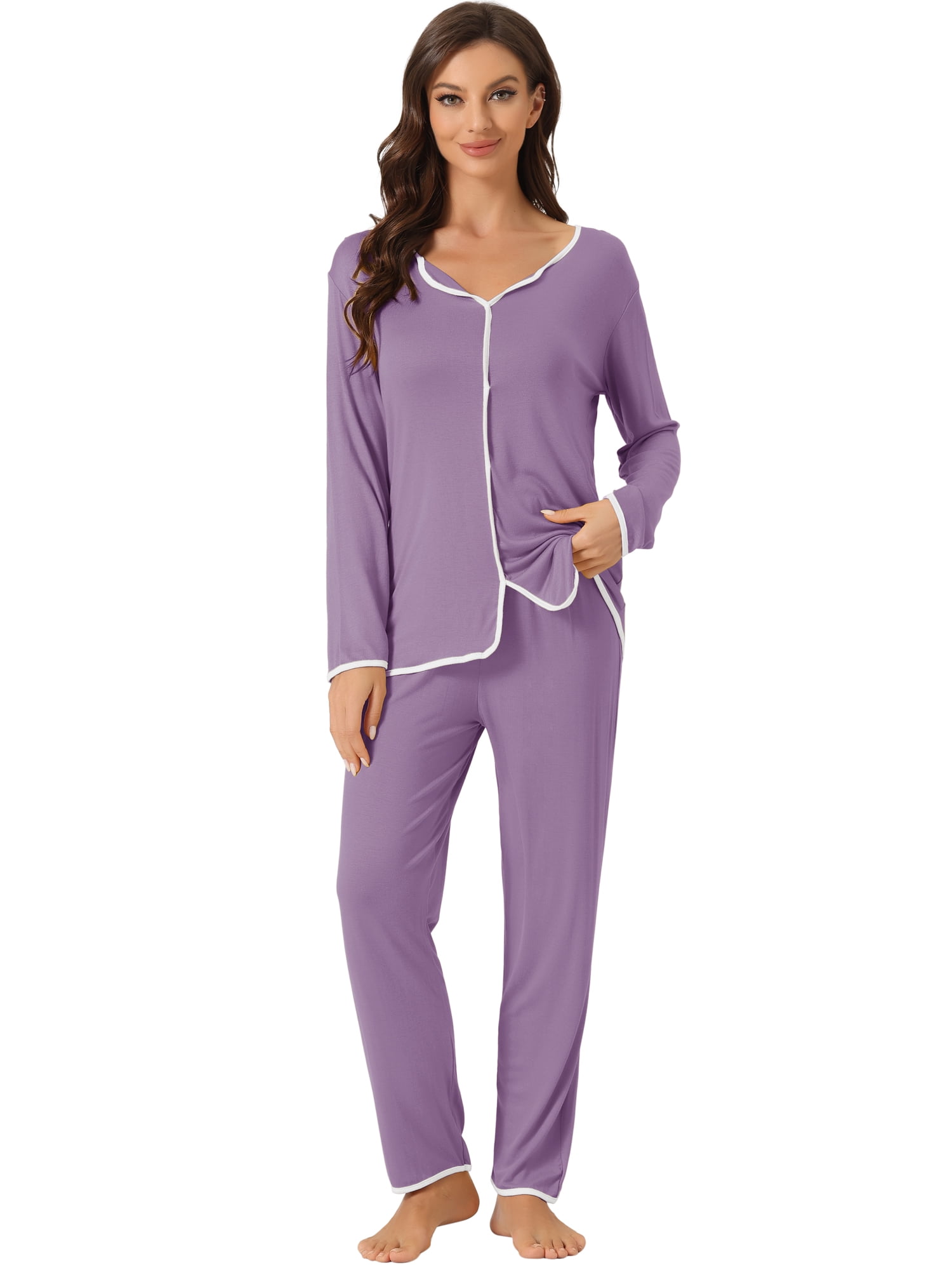 DARING DIVA Women's Long Sleeve Pullover Pajamas Sets XL Purple ...