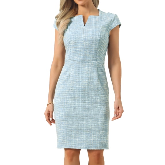 DARING DIVA Women's Midi Tweed Slim Dress Cap Sleeve Square Neck ...