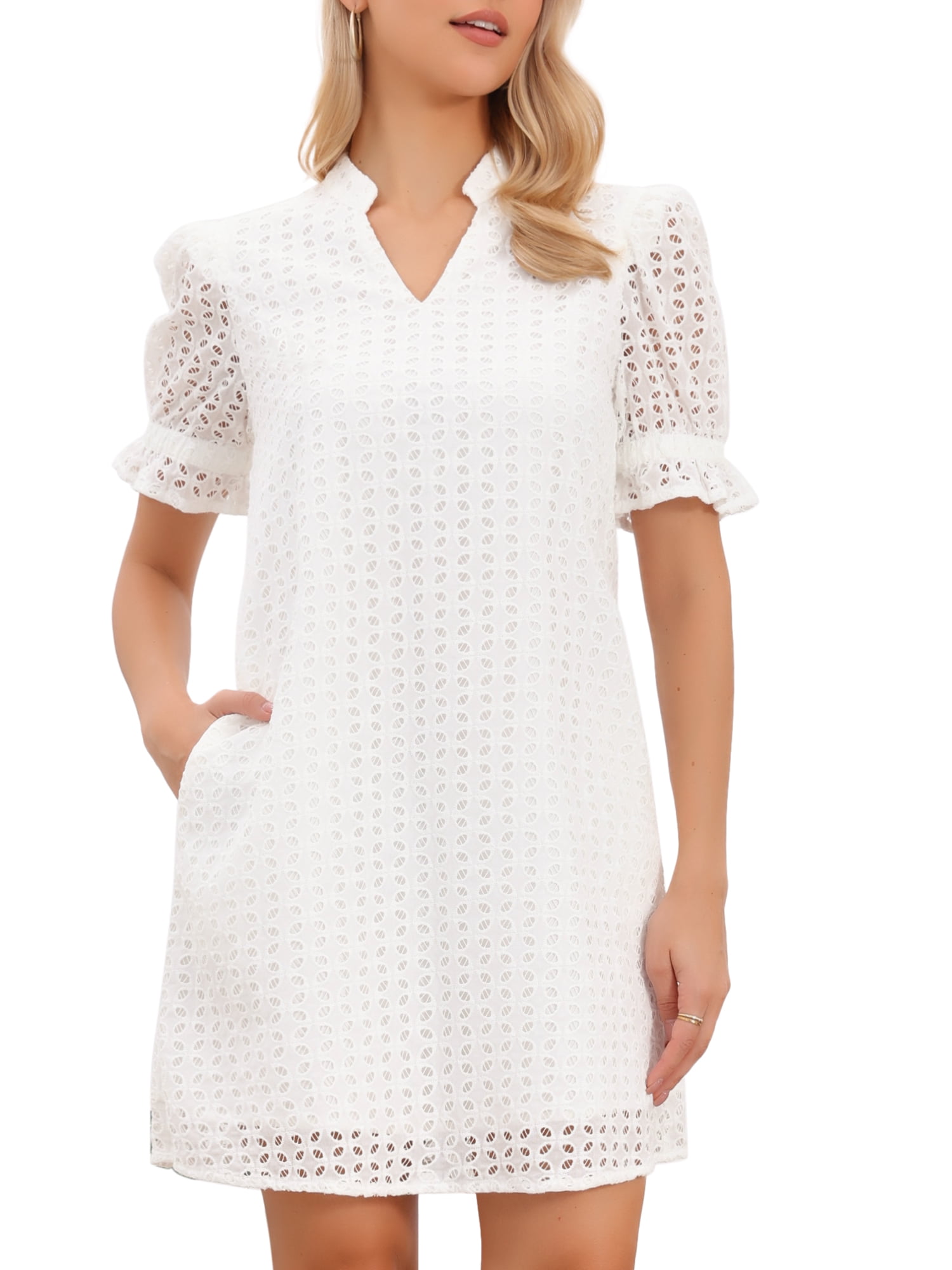 DARING DIVA Women's Mini Dress V Neck Ruffle Hollow Out Eyelet Lace ...