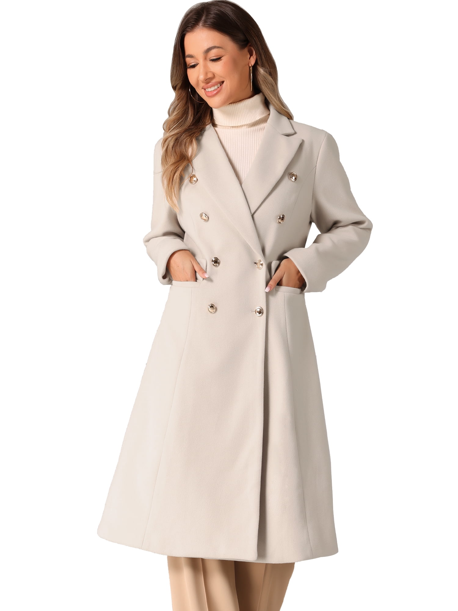 DARING DIVA Women's Notched Lapel Collar Double Breasted Classic Winter ...