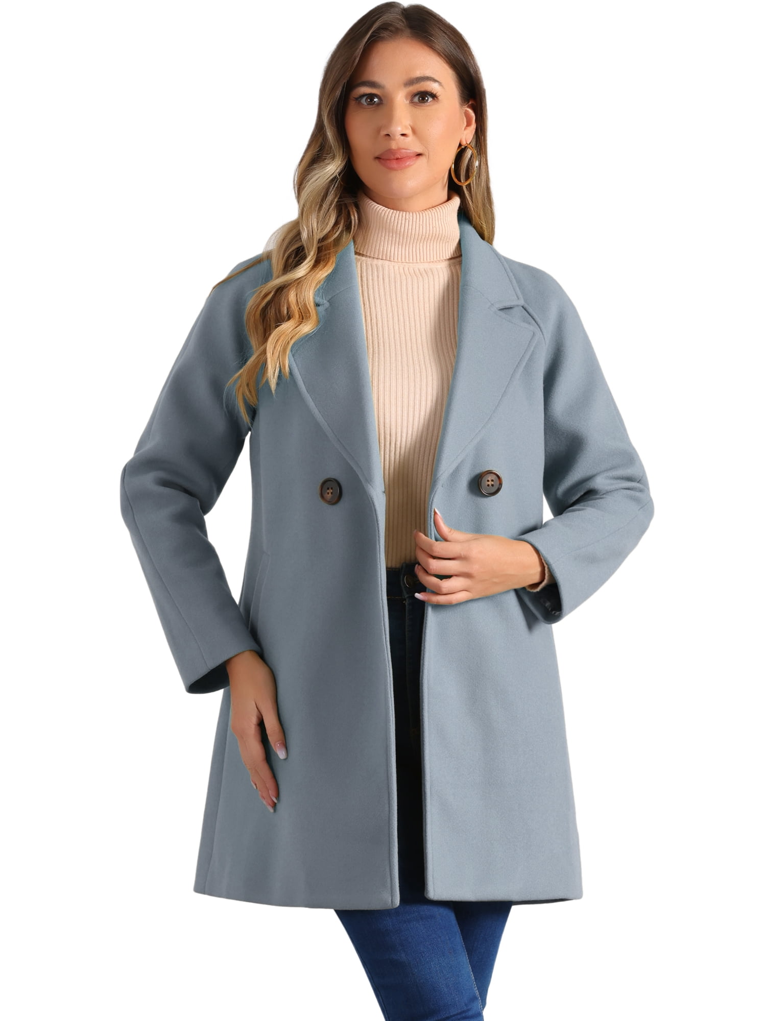 DARING DIVA Women's Notched Lapel Double Breasted Raglan Sleeve Coat ...