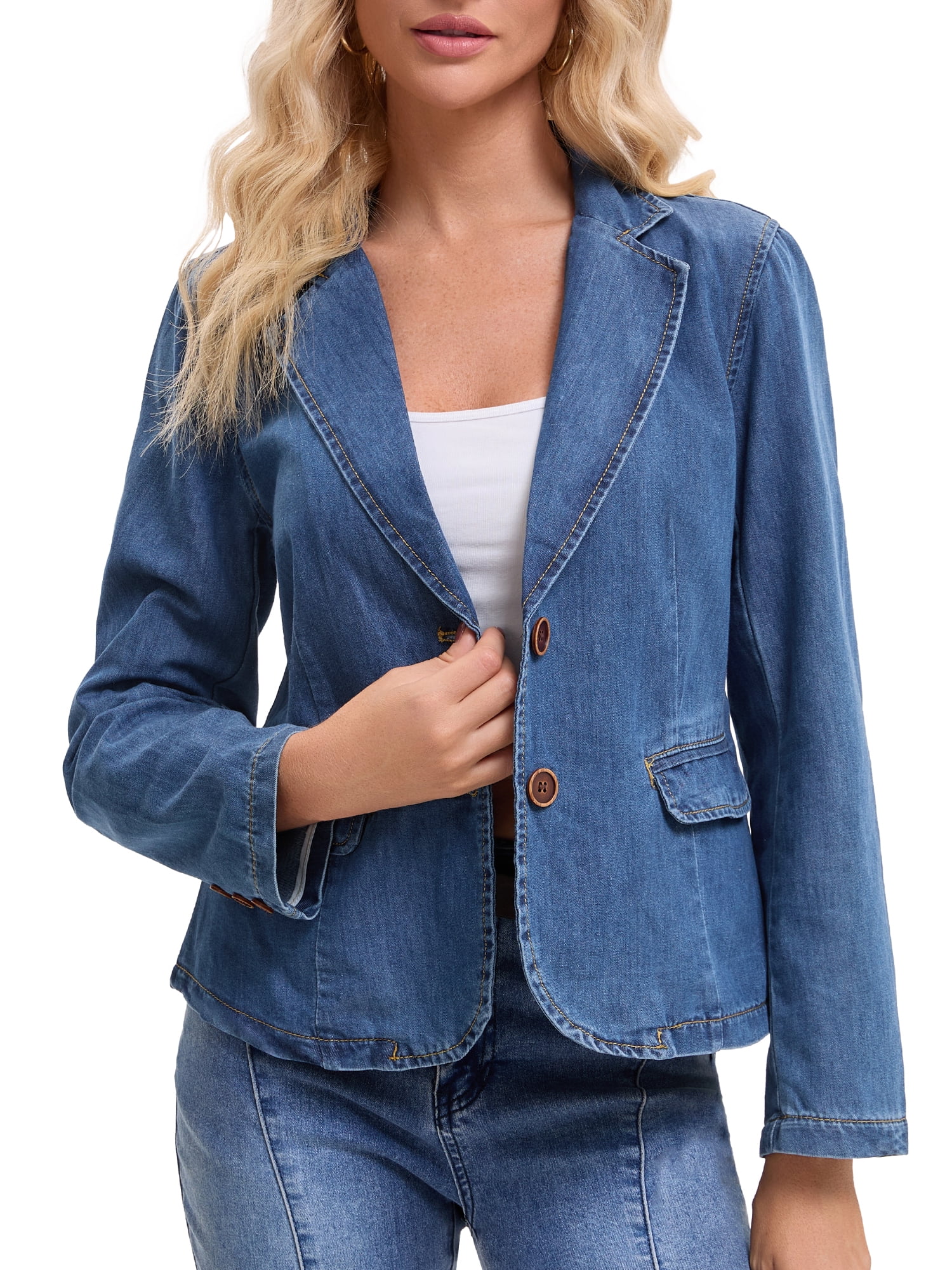 DARING DIVA Women's Notched Lapel Long Sleeve Button Fitted Blazer L ...
