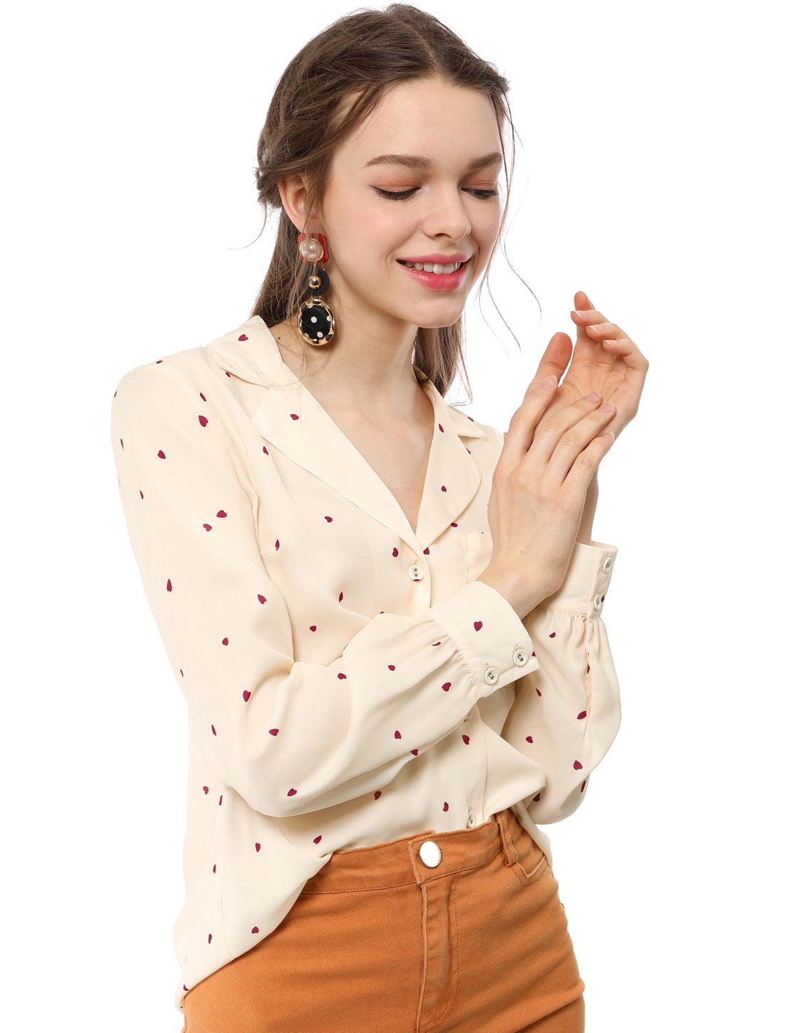 DARING DIVA Women's Notched Lapel V Neck Heart Polka Dots Shirt 3XL ...