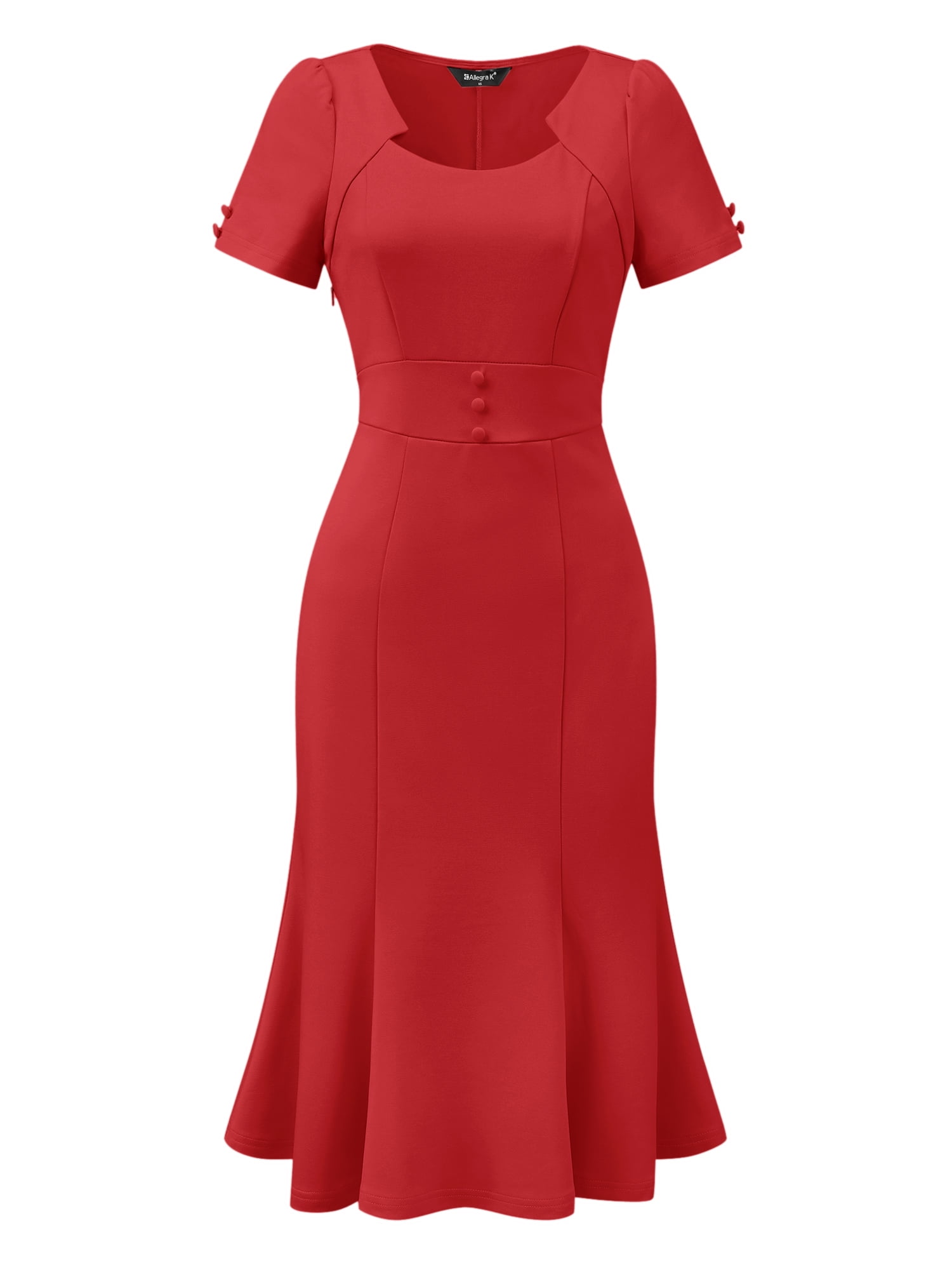DARING DIVA Women's Office Fishtail Short Sleeve Sheath Dresses XS Red ...