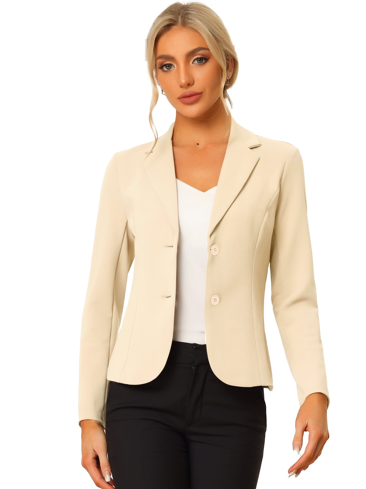 DARING DIVA Women's Office Work Lapel Collar Stretch Blazer L Beige ...