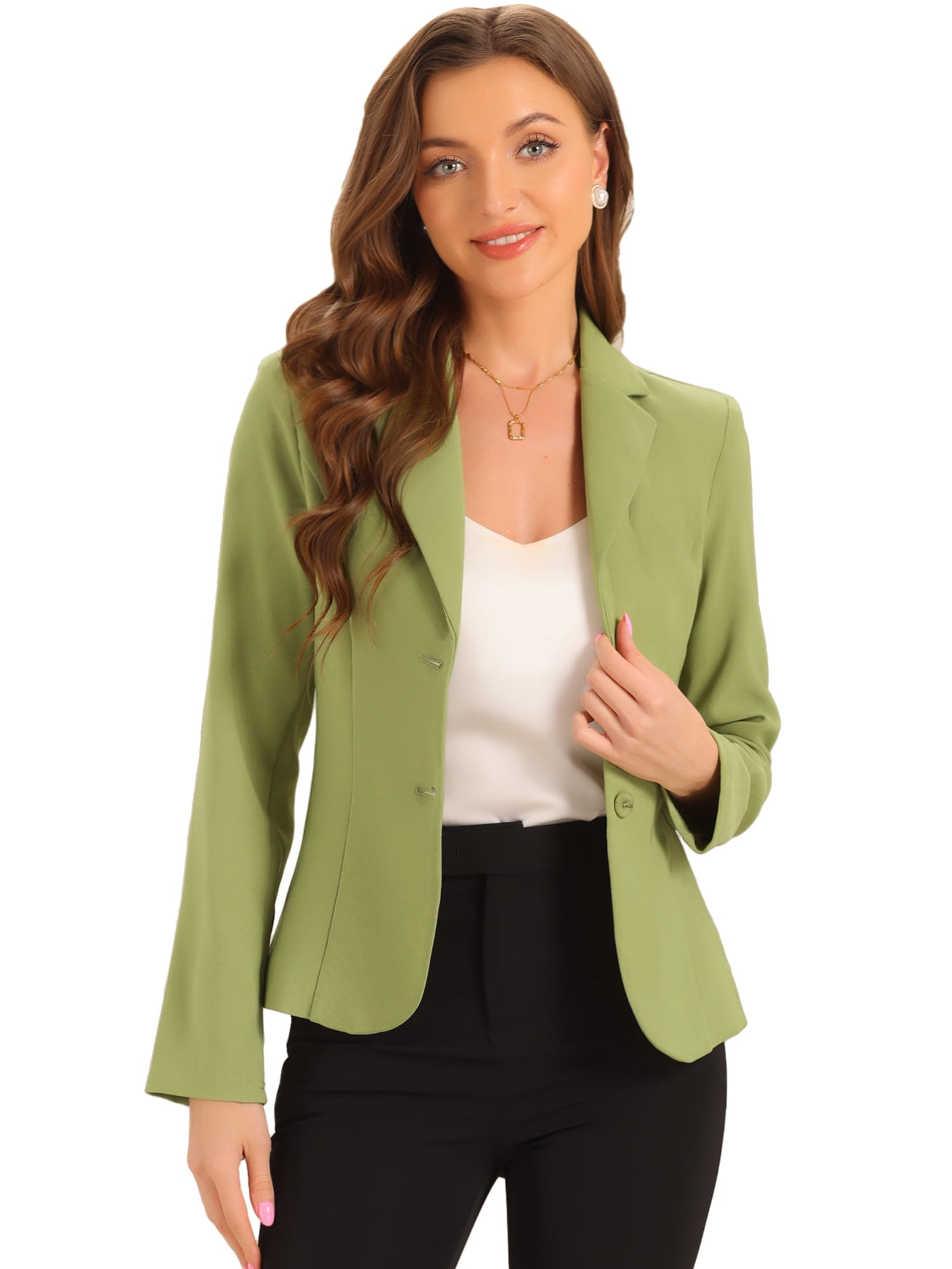 DARING DIVA Women's Office Work Lapel Collar Stretch Blazer L Matcha ...