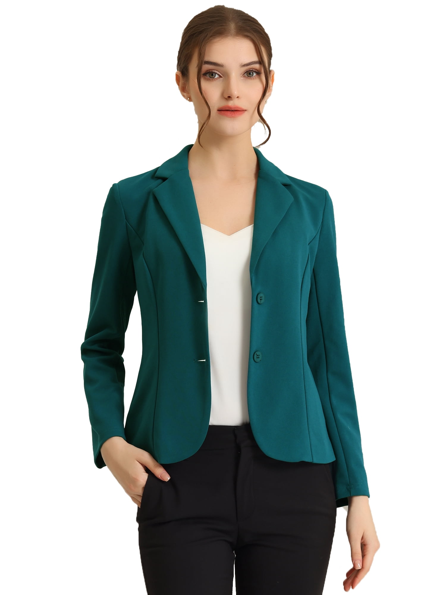 DARING DIVA Women's Office Work Lapel Collar Stretch Blazer L Peacock ...