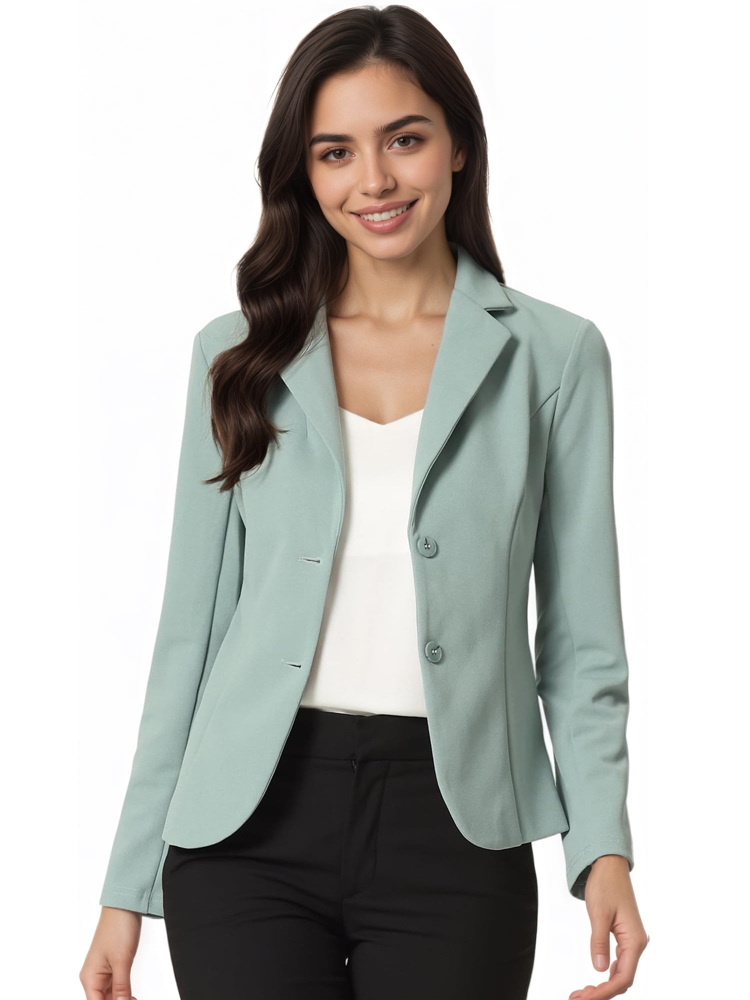DARING DIVA Women's Office Work Lapel Collar Stretch Blazer S Pea Green ...