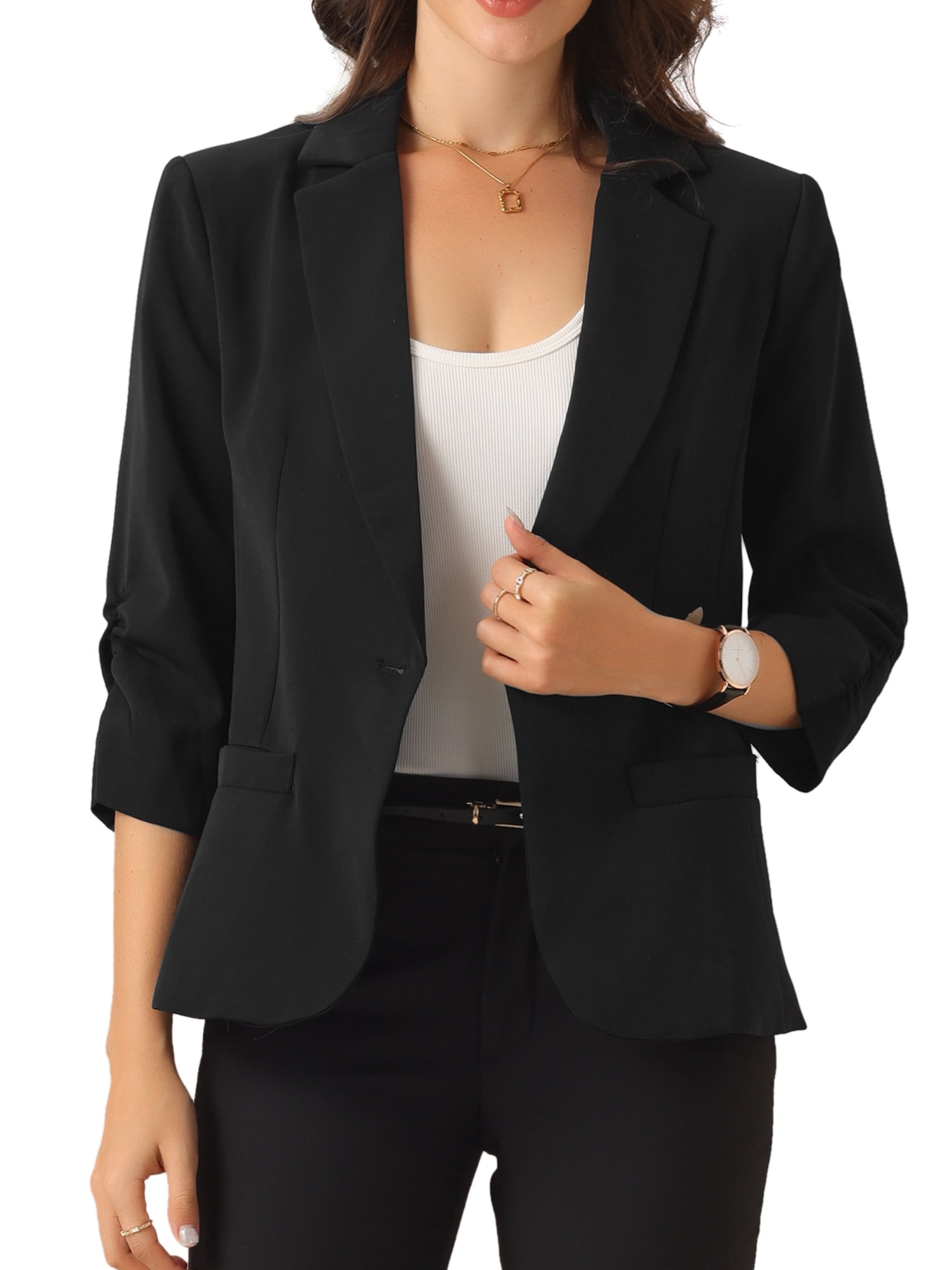 DARING DIVA Women's Open Front Casual 3/4 Sleeve Blazer for Work ...