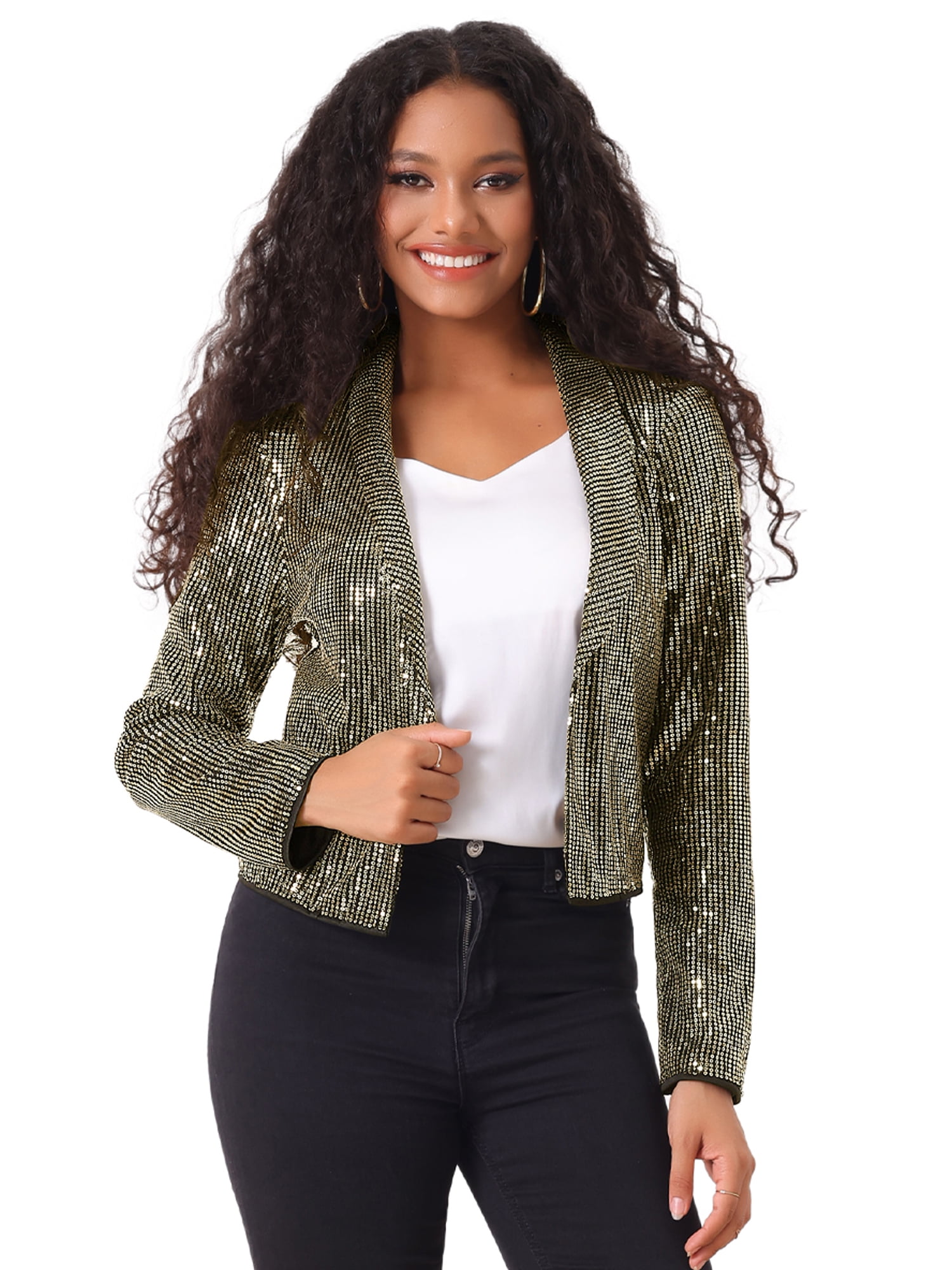 DARING DIVA Women's Open Front Party Sparkly Sequin Blazer Shrug XS ...