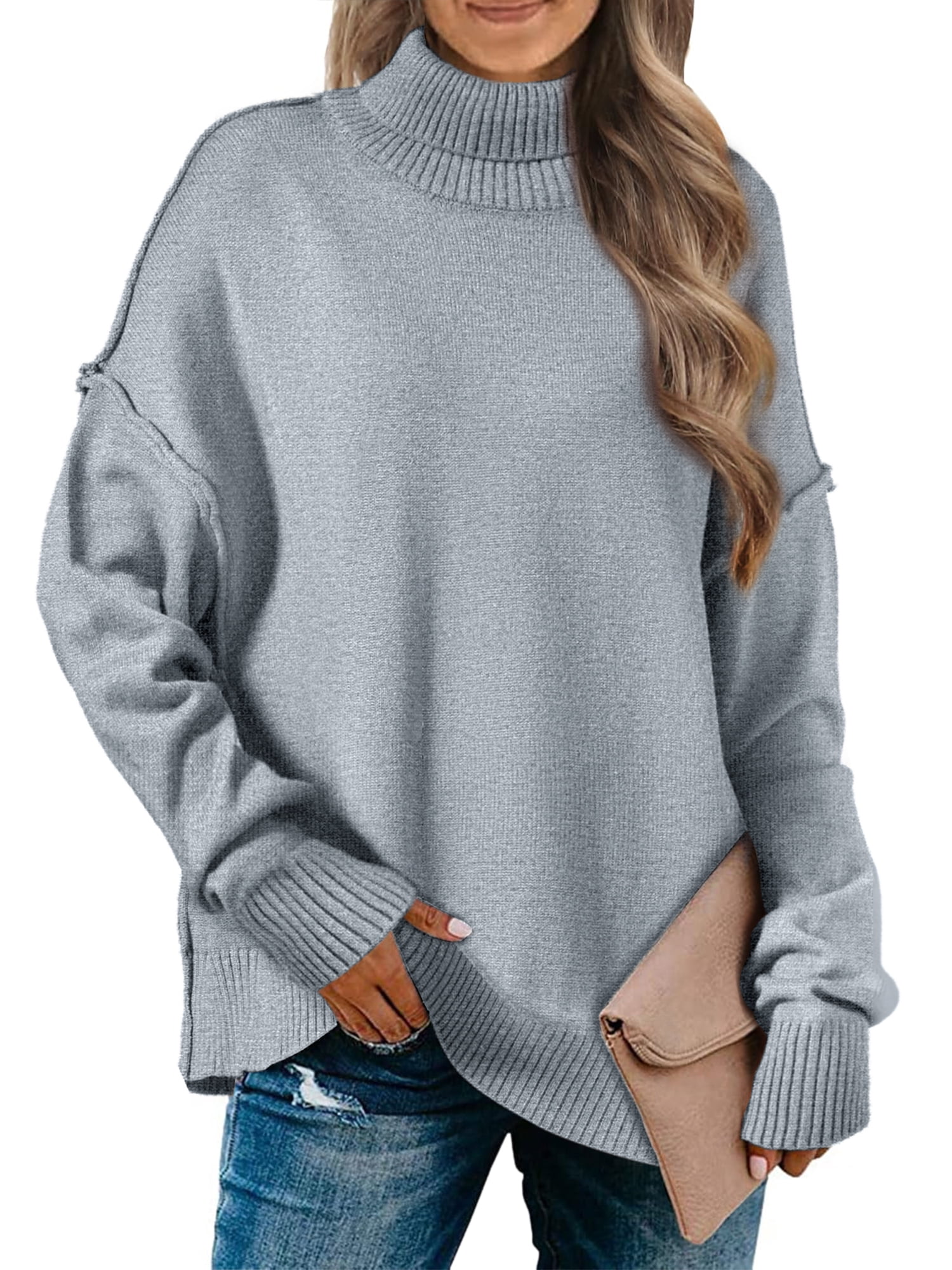 DARING DIVA Women's Oversized Mock Neck Long Sleeve Pullover Sweater XL ...