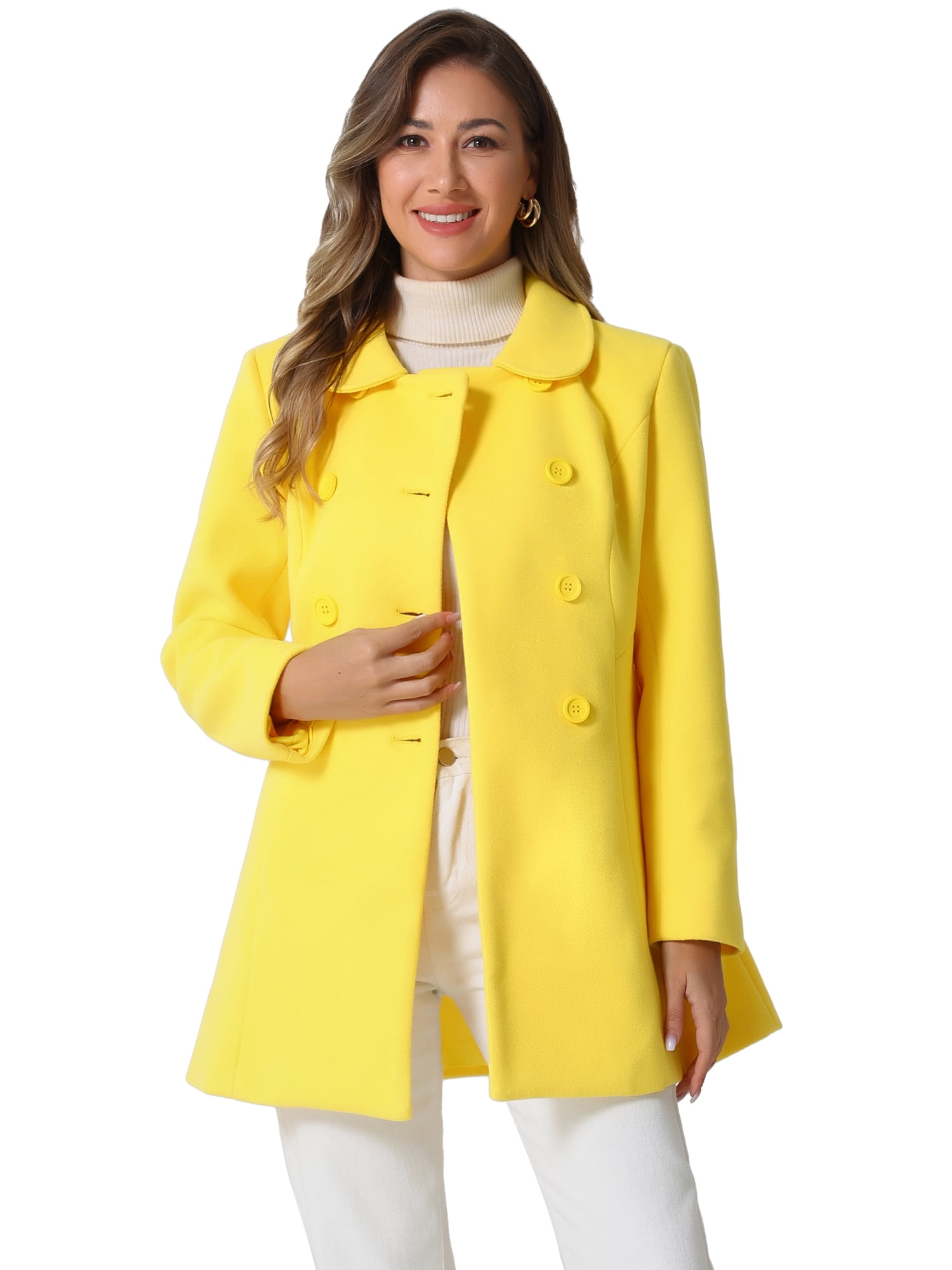 DARING DIVA Women's Peter Pan Collar Double Breasted Winter Trench Coat ...