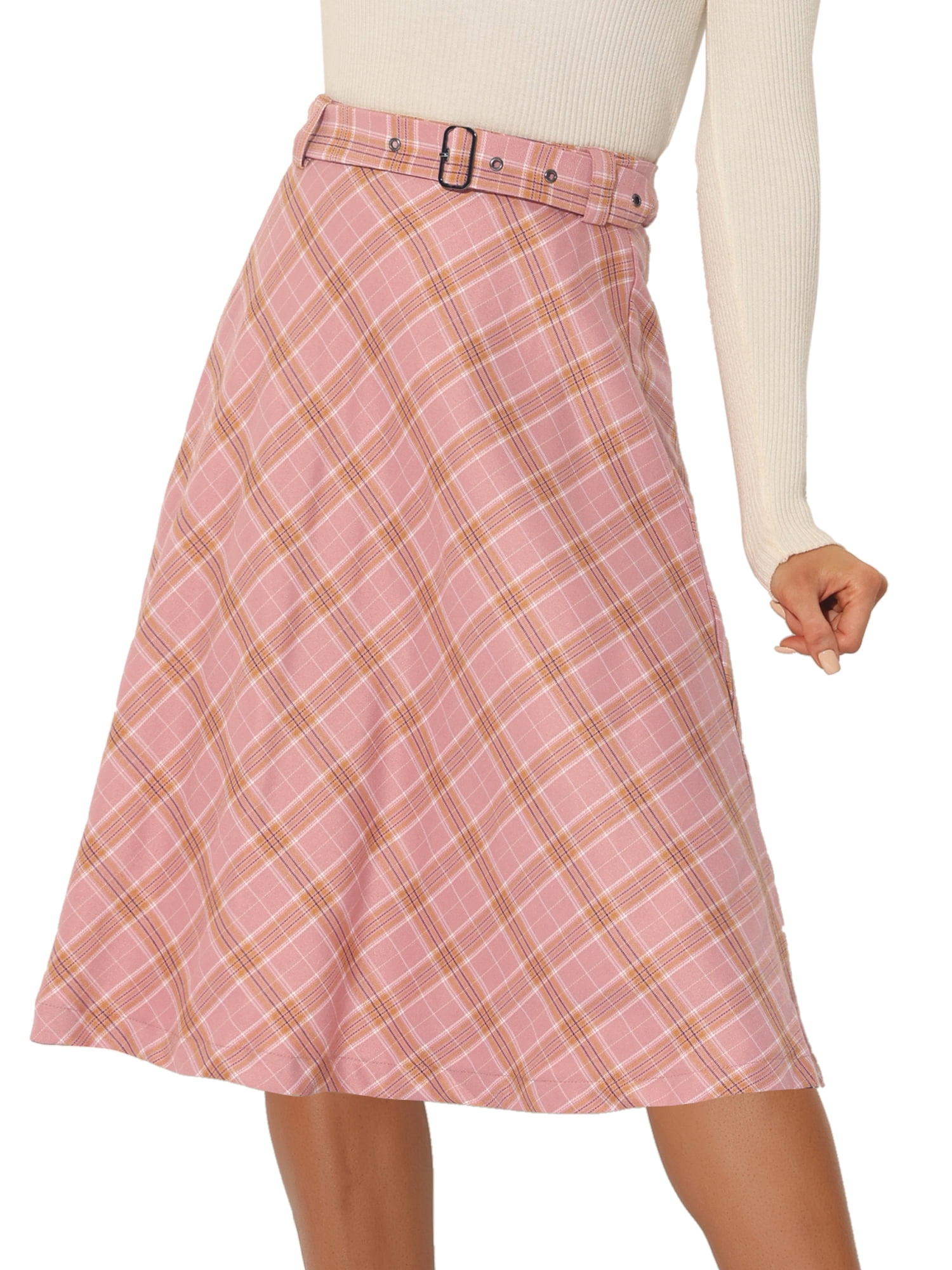 DARING DIVA Women's Plaid Belted Vintage A-Line Midi Skirt XS Light ...