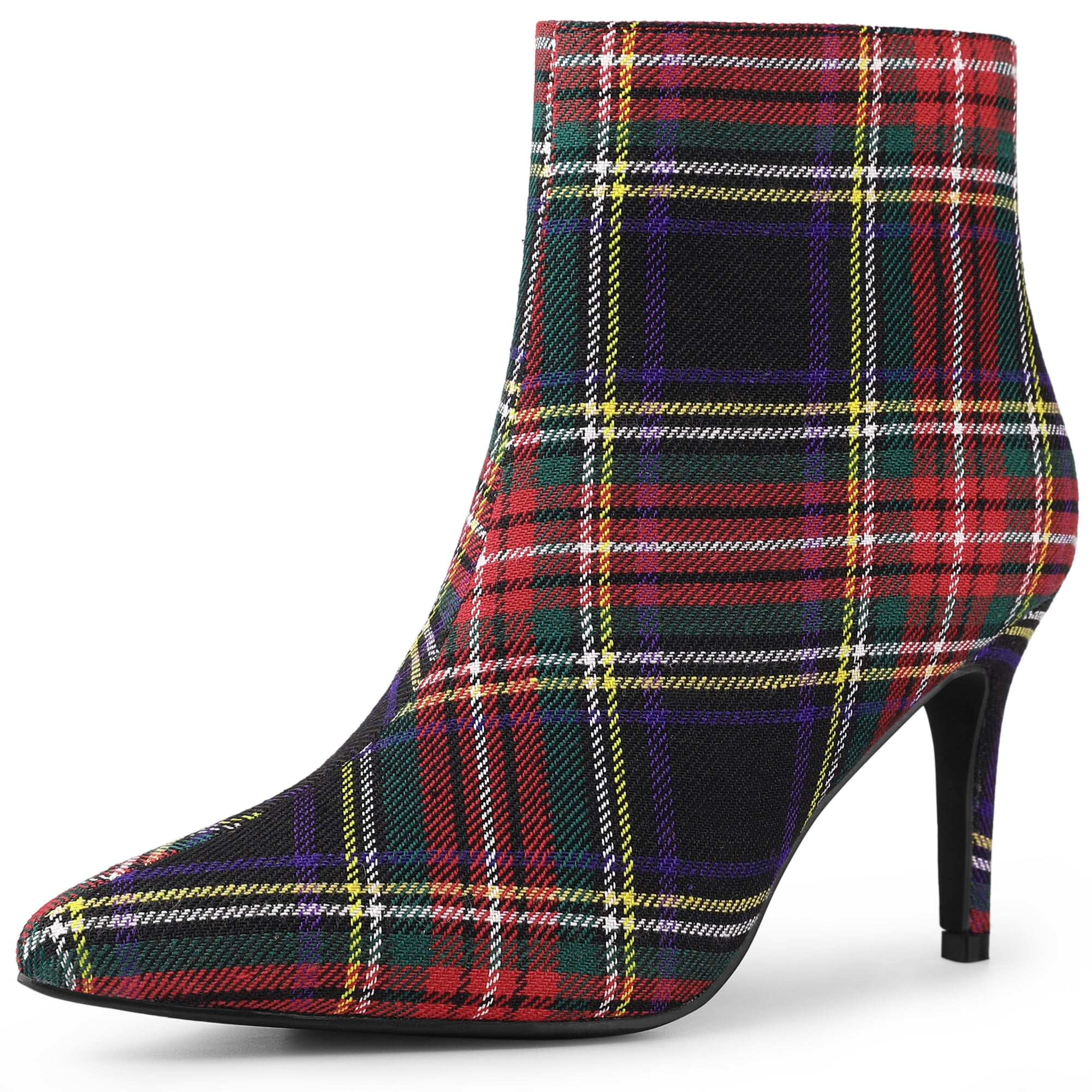 DARING DIVA Women's Plaid Pointy Toe Side Zip Stiletto Heel Ankle Boots ...