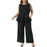 DARING DIVA Women's Plus 2 Piece Outfits Round Neck Peplum Ruffle Tank ...