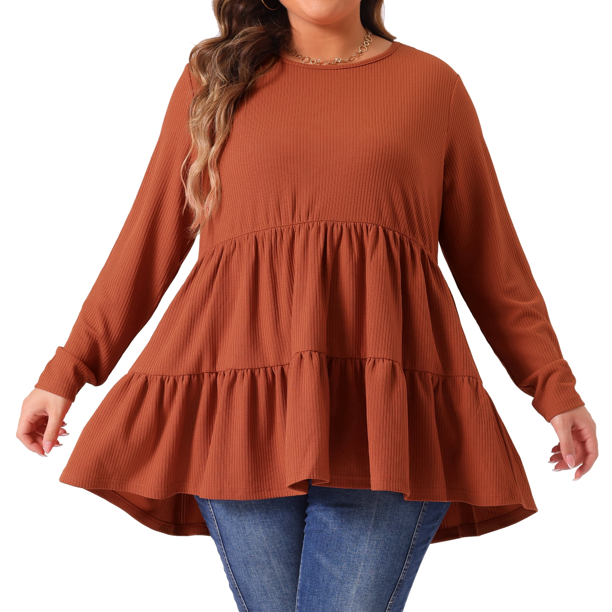 DARING DIVA Women's Plus Babydoll Long Sleeve Crew Neck Peplum Top 3X ...
