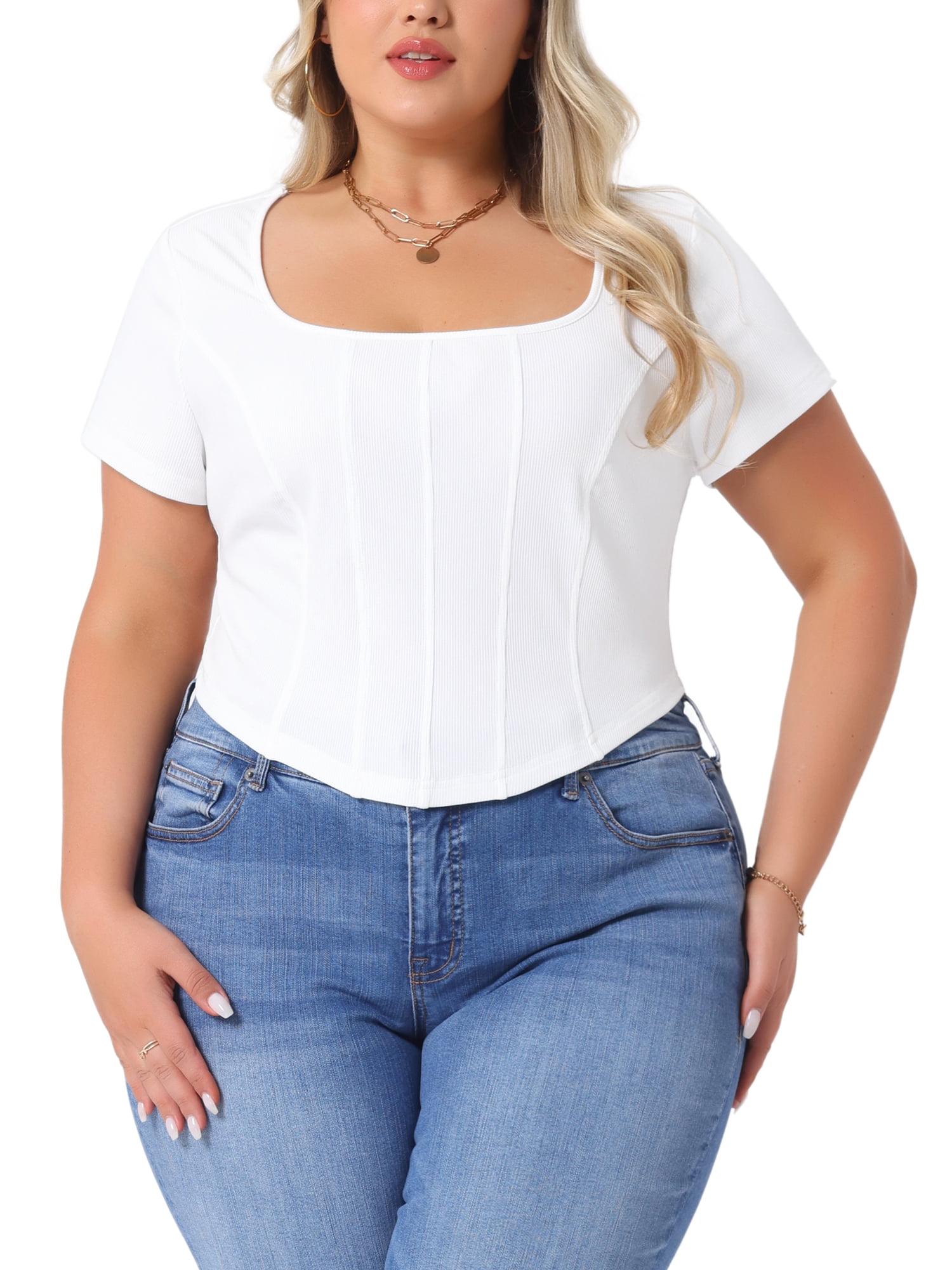 DARING DIVA Women's Plus Basic Short Sleeve Slim Fitted Crop Tops 2X ...
