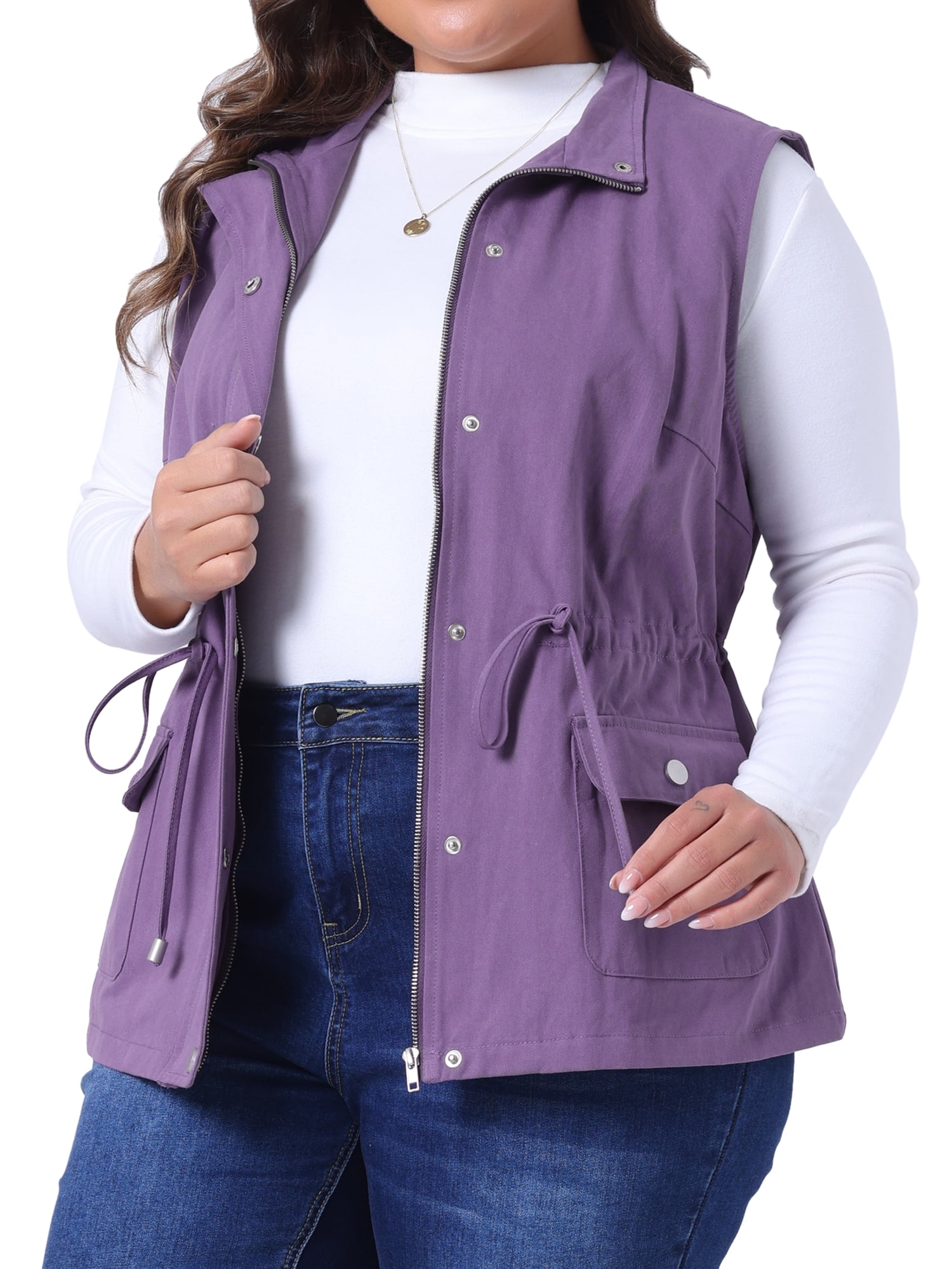 DARING DIVA Women's Plus Cargo Drawstring Waist Sleeveless Jacket 2X ...