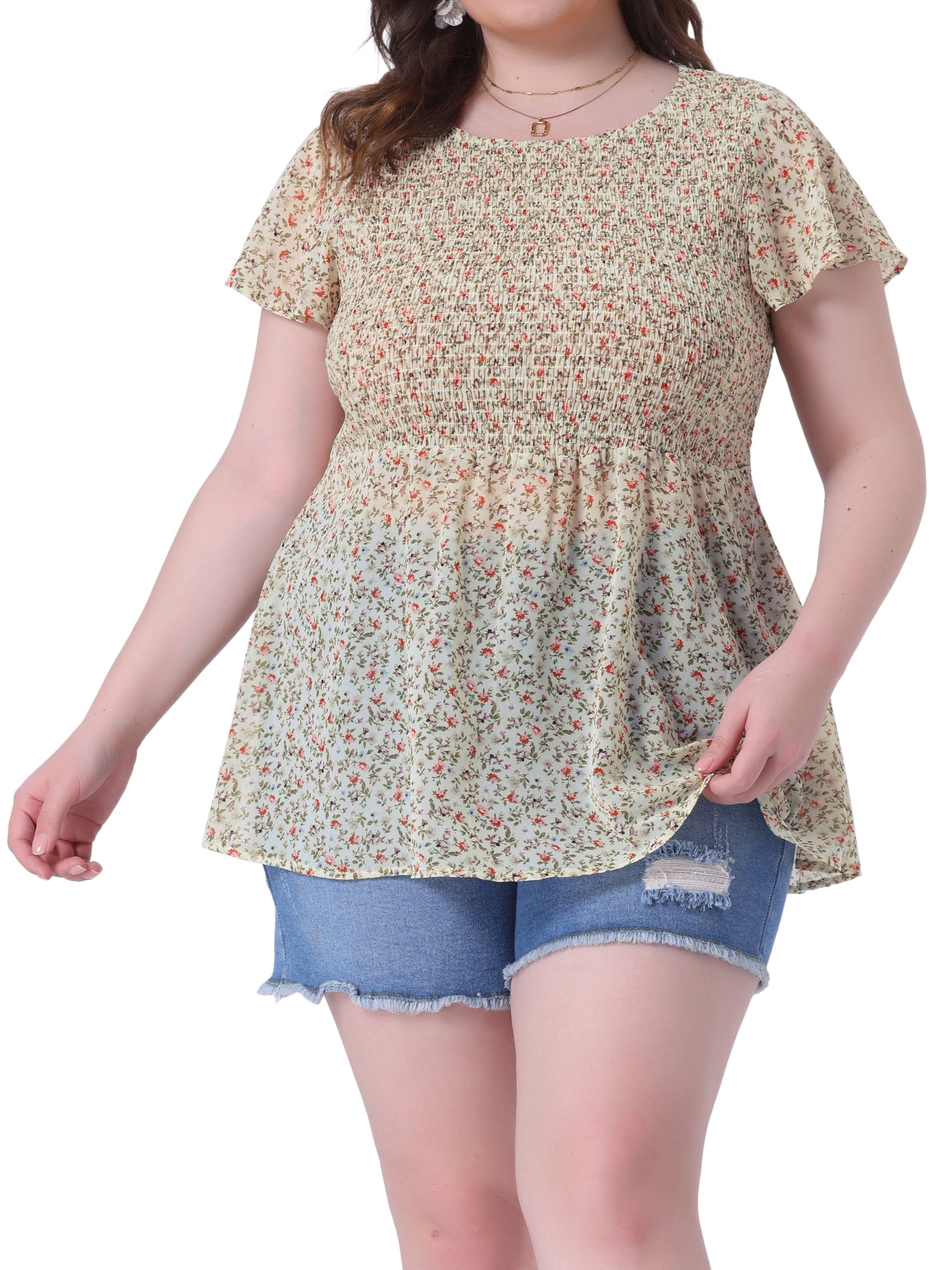 DARING DIVA Women's Plus Chiffon Flare Short Sleeves Floral Top 1X ...