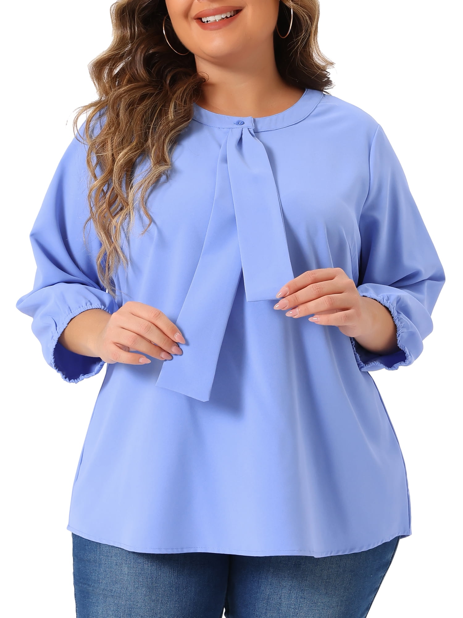 DARING DIVA Women's Plus Chiffon Round Neck Ruffle Work Blouse 2X Light ...