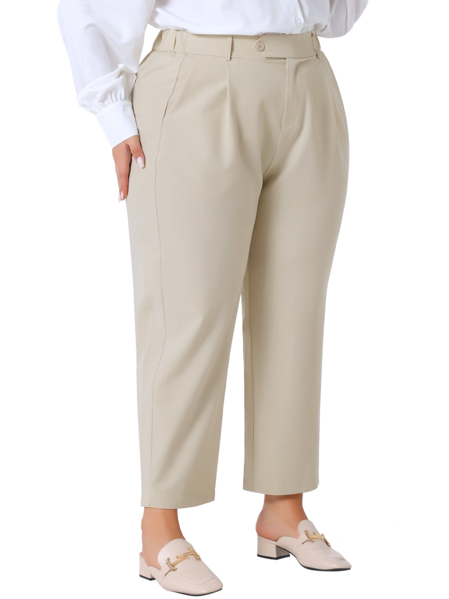 DARING DIVA Women's Plus Elastic High Waisted Long Straight Pants 1X ...