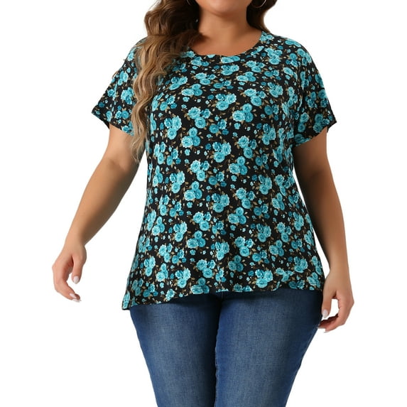 DARING DIVA Women's Plus Floral Short Sleeve Loose Casual Basic Blouse ...
