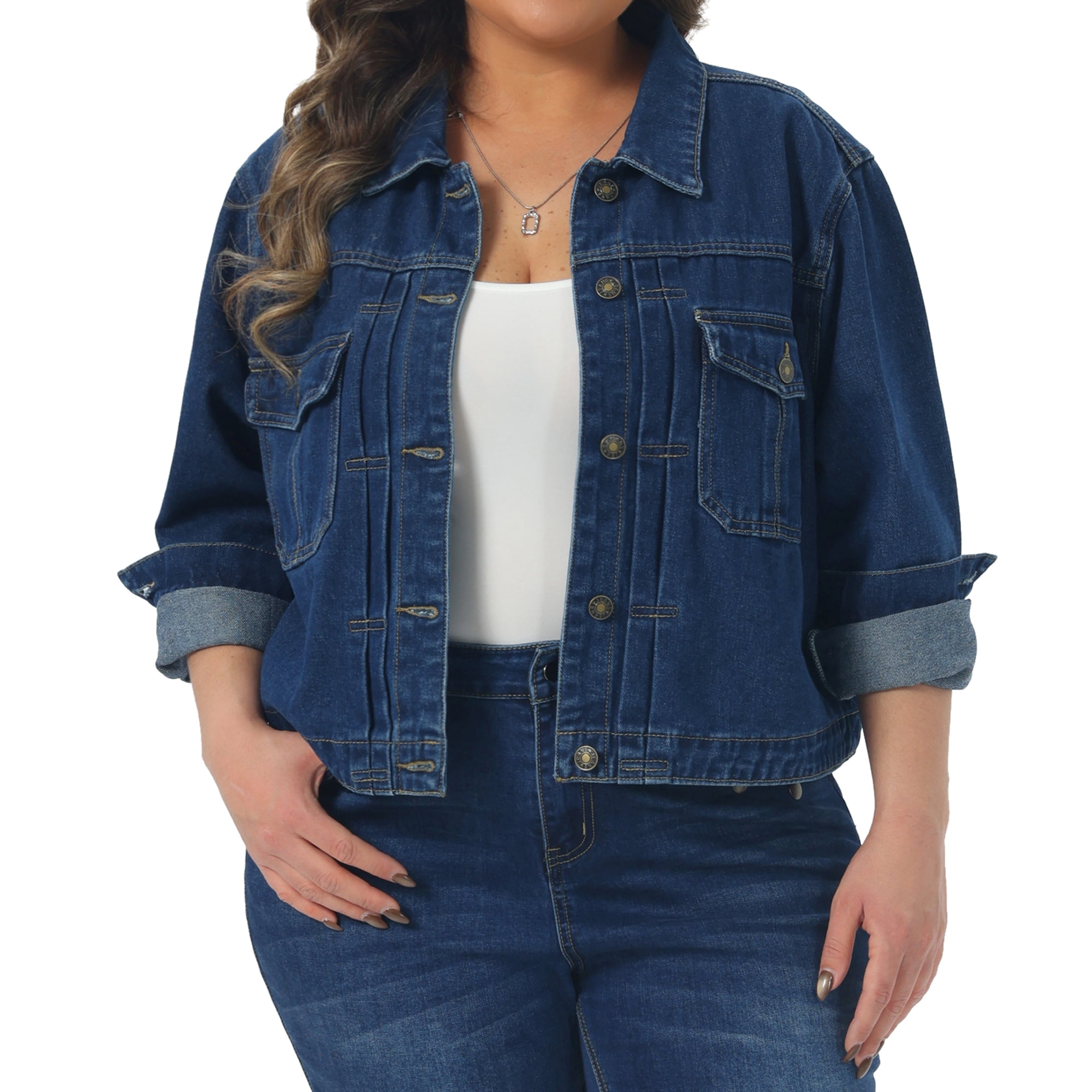 DARING DIVA Women's Plus Long Sleeve Button Down Jean Jackets 1X Dark ...