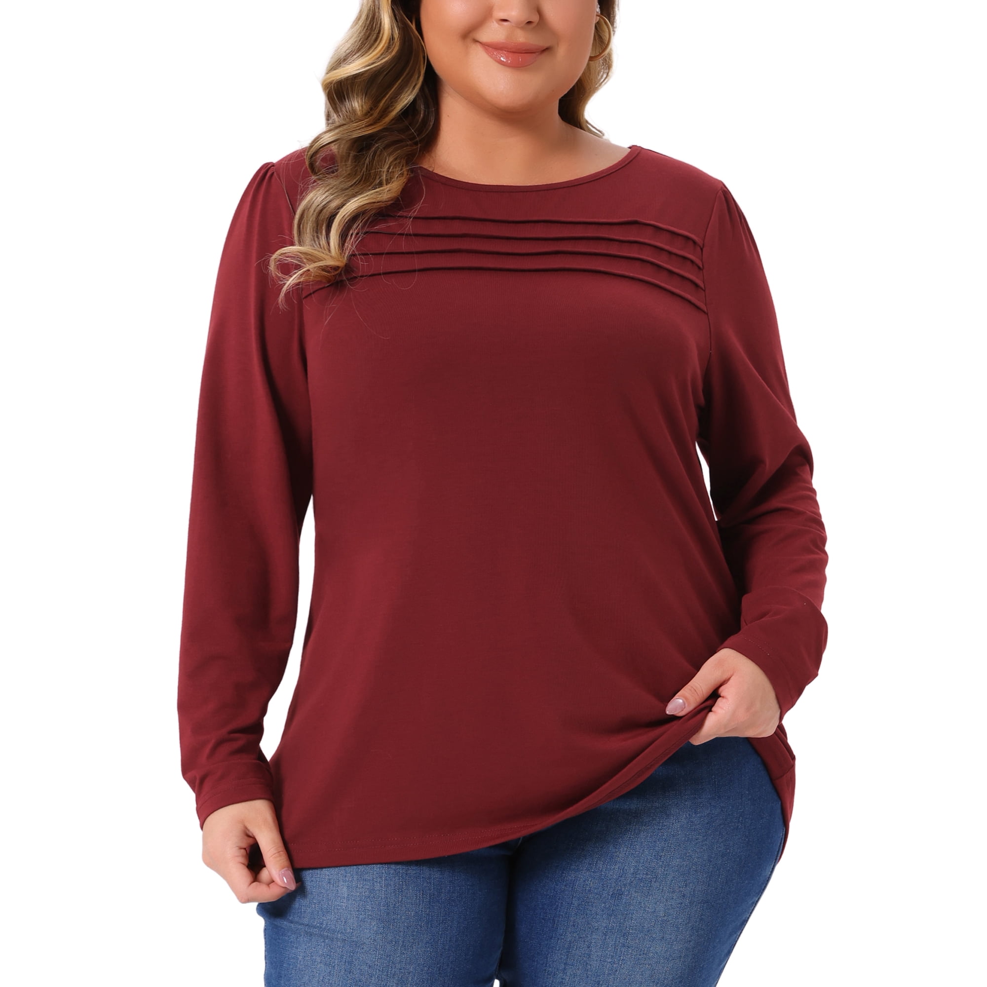 DARING DIVA Women's Plus Crew Neck T Shirt with Front Tucks 3X Burgundy ...