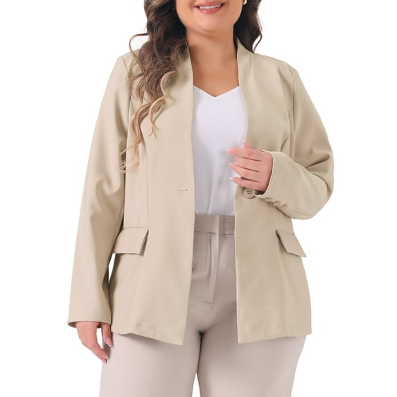 DARING DIVA Women's Plus Long Sleeve Office Work Blazer Jacket Khaki 1X ...