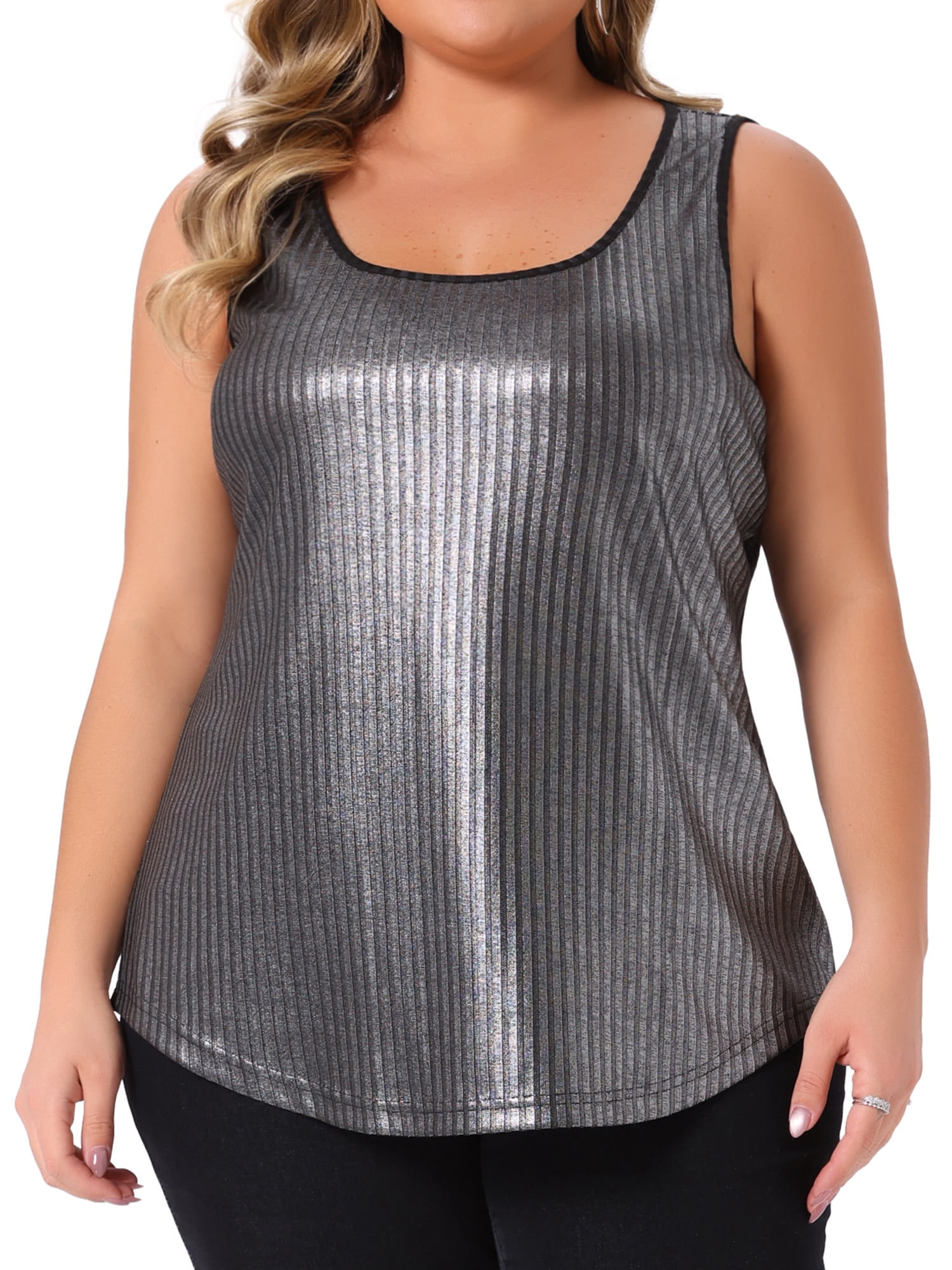 DARING DIVA Women's Plus Metallic Tank Top Sleeveless Shiny Party Tops ...