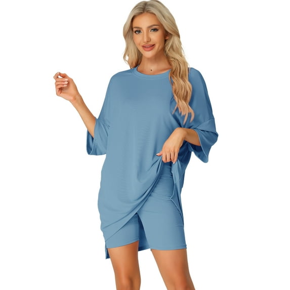 DARING DIVA Women's Plus Oversized Lounge Set T-Shirt and Biker Shorts ...