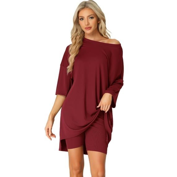 DARING DIVA Women's Plus Oversized Lounge Set T-Shirt and Biker Shorts ...