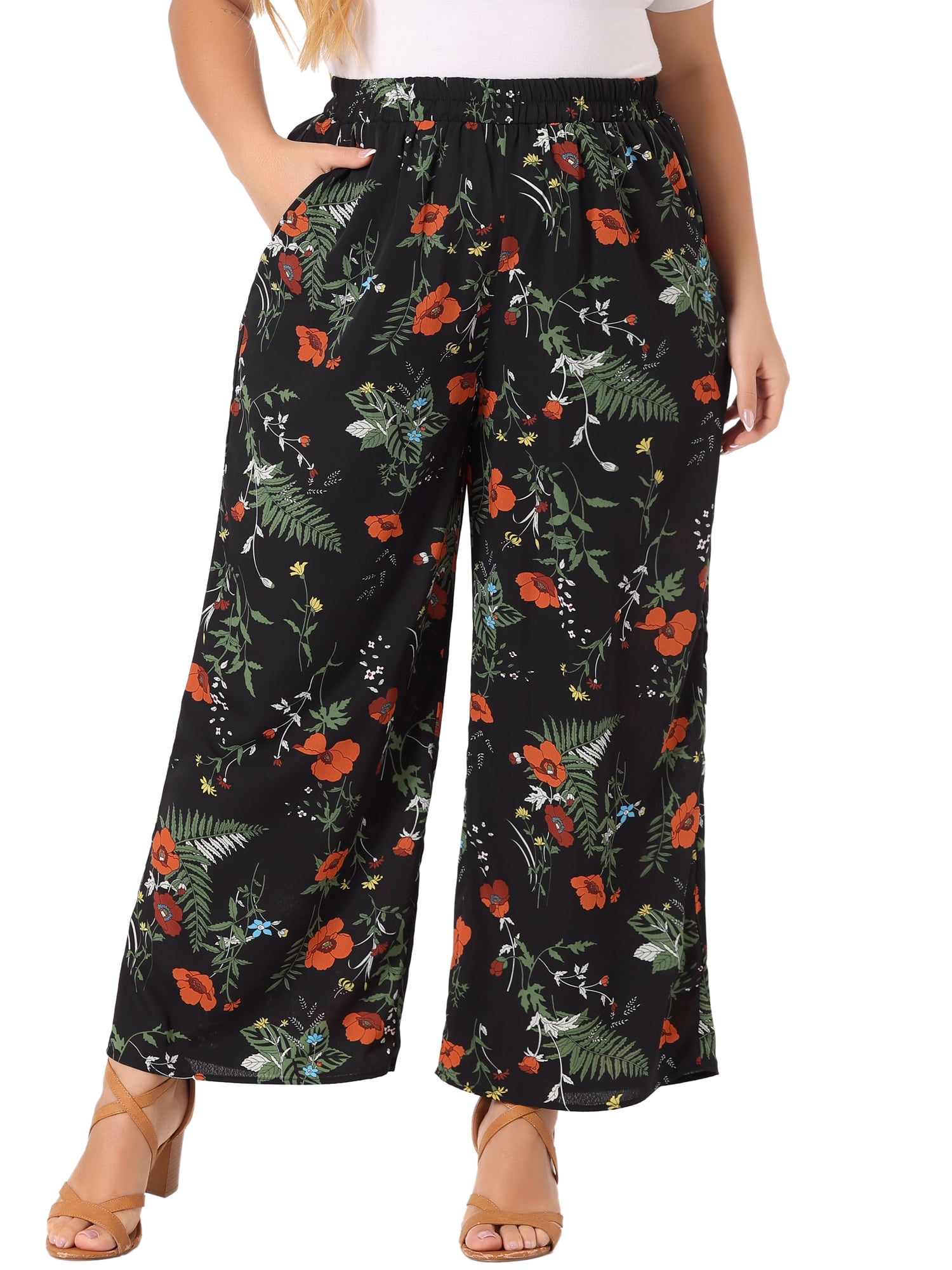 DARING DIVA Women's Plus Palazzo High Waist Wide Leg Pant with Pockets ...