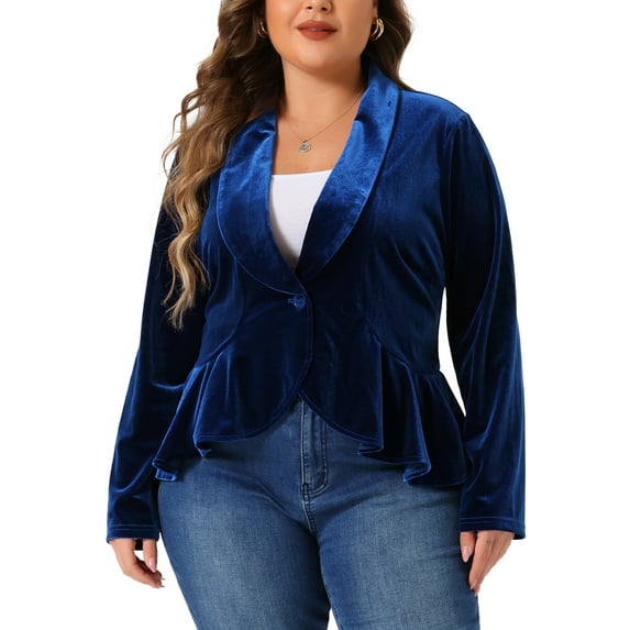 DARING DIVA Women's Plus Ruffle Cardigan Suit Jacket Velvet Peplum ...