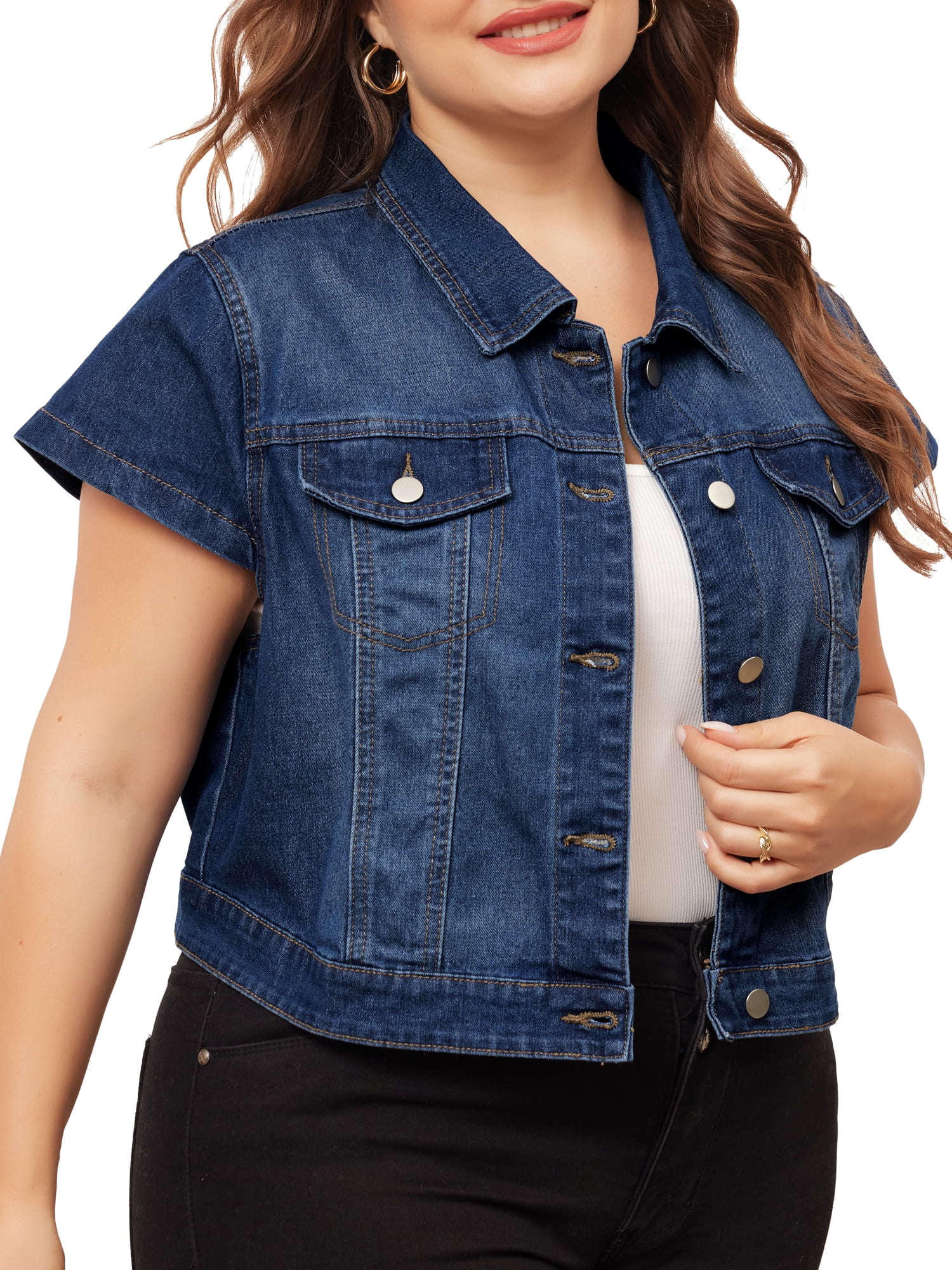 DARING DIVA Women's Plus Size Button Down Cap Sleeve Cropped Jacket 2X ...