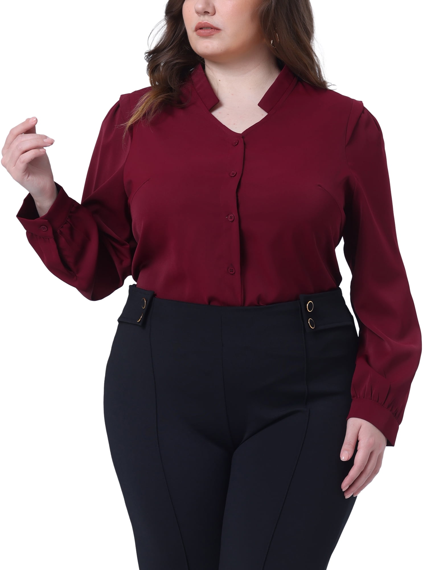 DARING DIVA Women's Plus Size Button Up Notch V Neck Long Sleeve ...