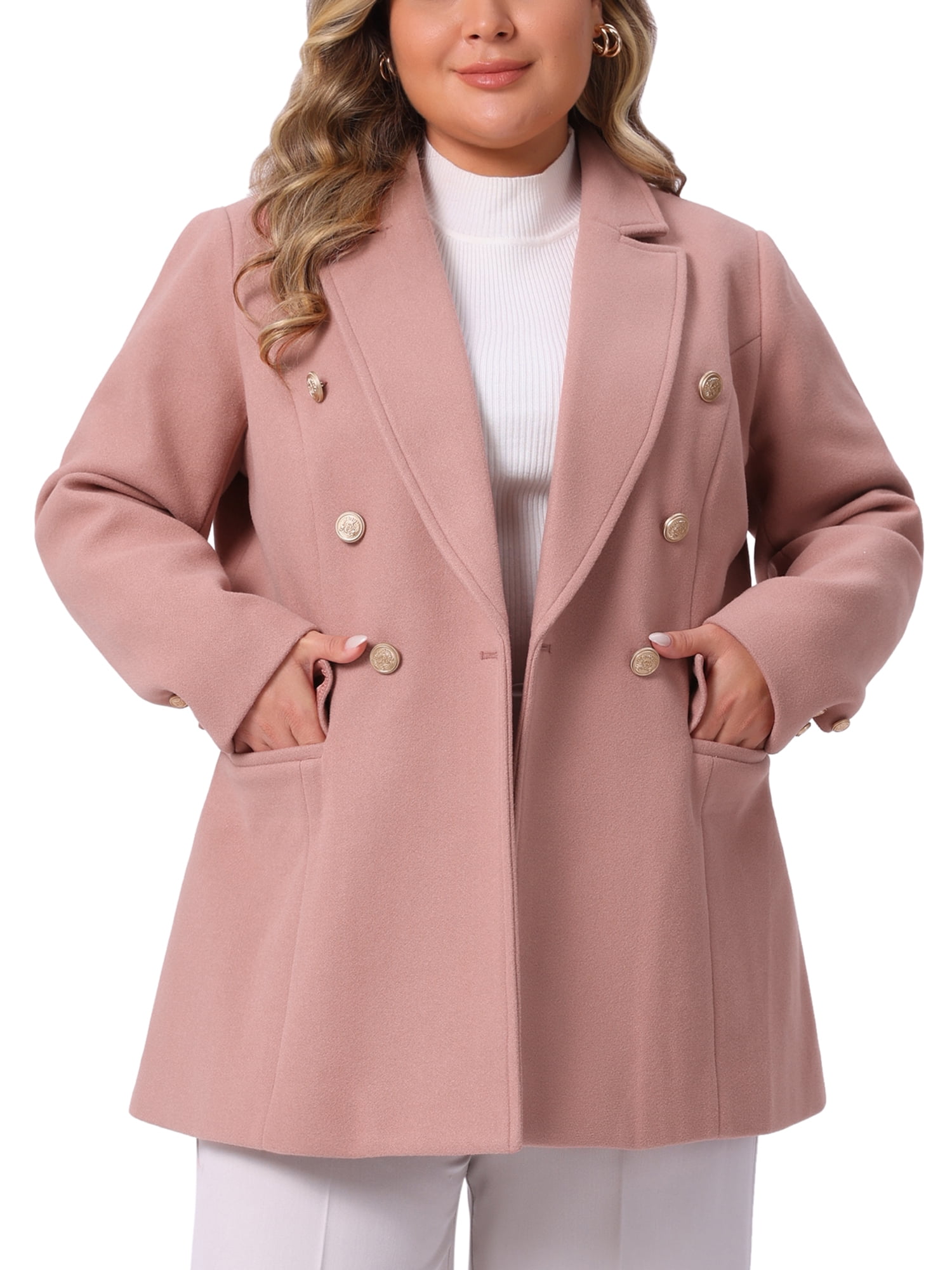 DARING DIVA Women's Plus Size Double-Breasted Notched Lapel Peacoat 2X ...